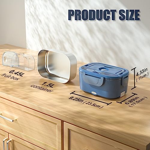 Adocfan Electric Lunch Box, 60W 3 in 1 Food Heater Car Use 12V/24V and Home Use 110V, Portable Lunch Heater, Removable Stainless Steel Container, Fork, Spoon and Carry Bag (Blue)
