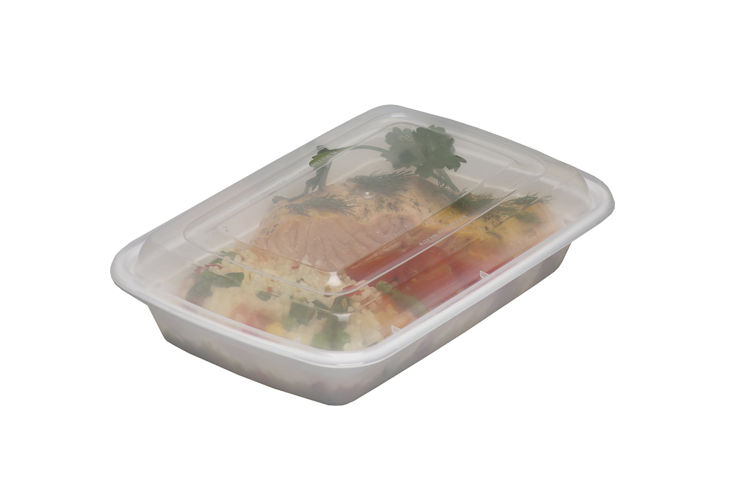 SafePro 28 oz. White Rectangular Microwavable Container with Clear Lid, Bento Lunch Box, Plastic Take-Out Food Containers (Case of 50)