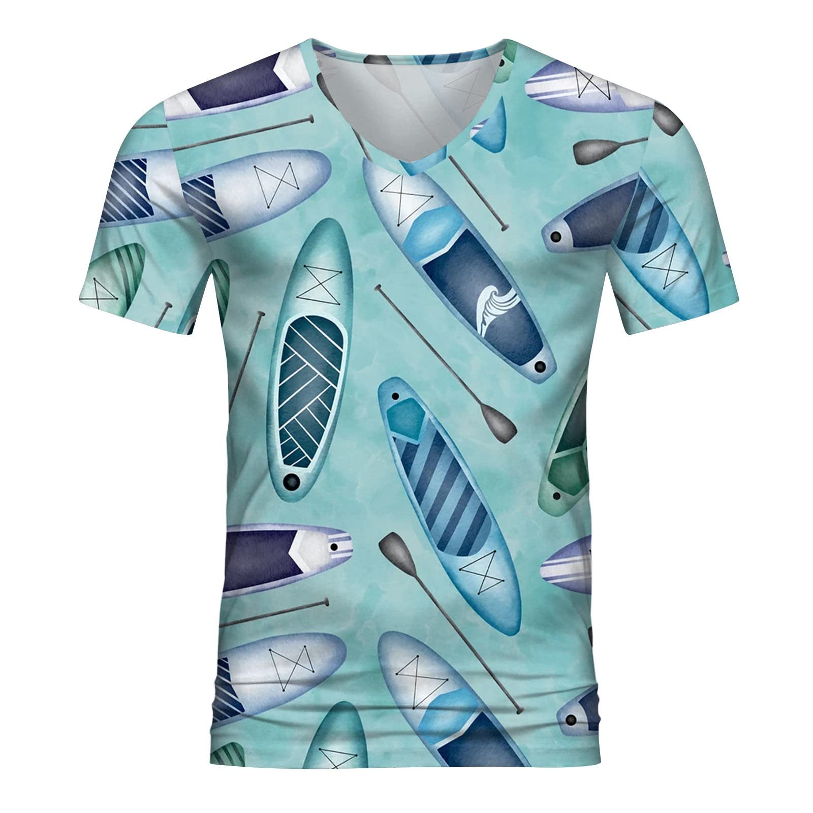 DUOWEI Men's Spring and Summer Leisure Sports Slim Soft Lightweight V Neck Short Sleeved T Shirt Sky Blue