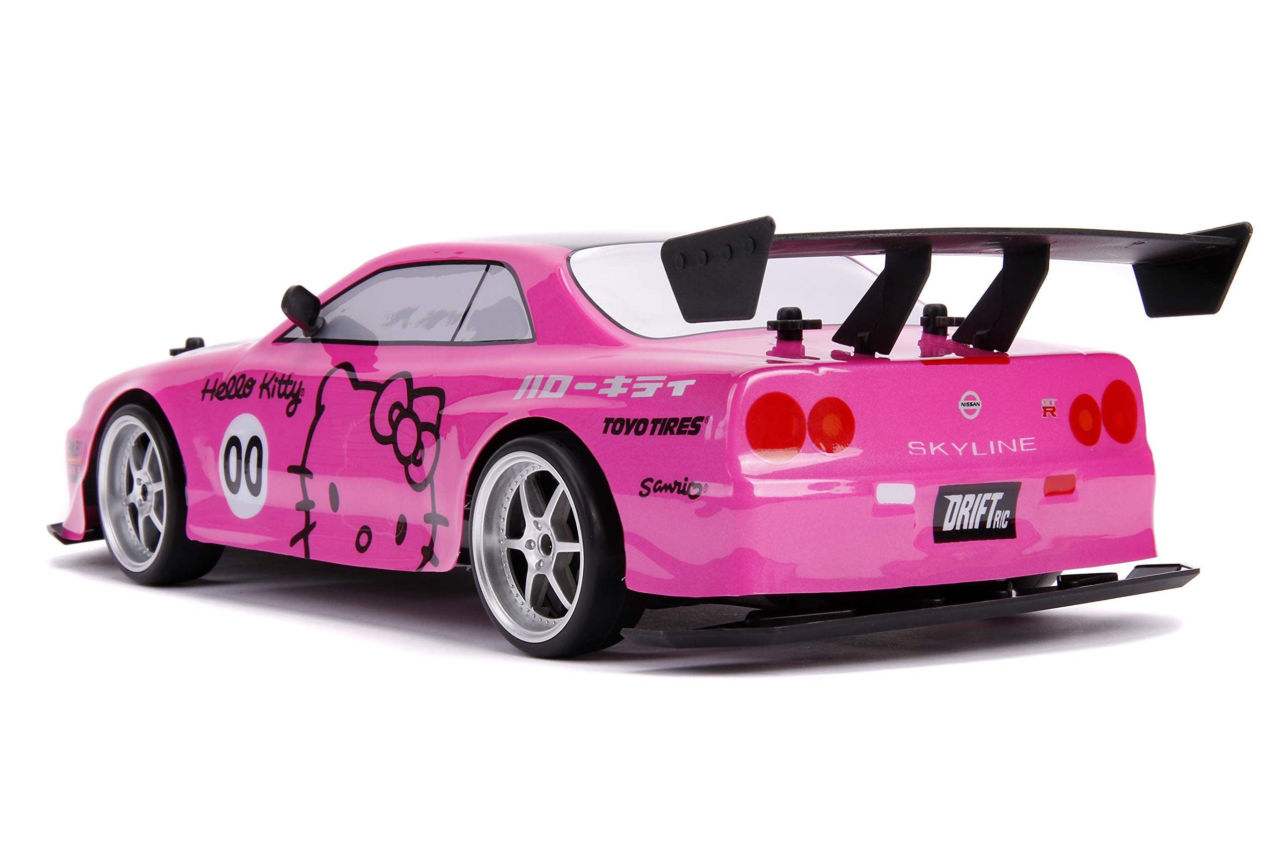 Jada Toys Hello Kitty Nissan Skyline GT-R (Bnr34) Drift Power Slide Elite R/C, USB Charging, with 4 Extra Tires, Pink