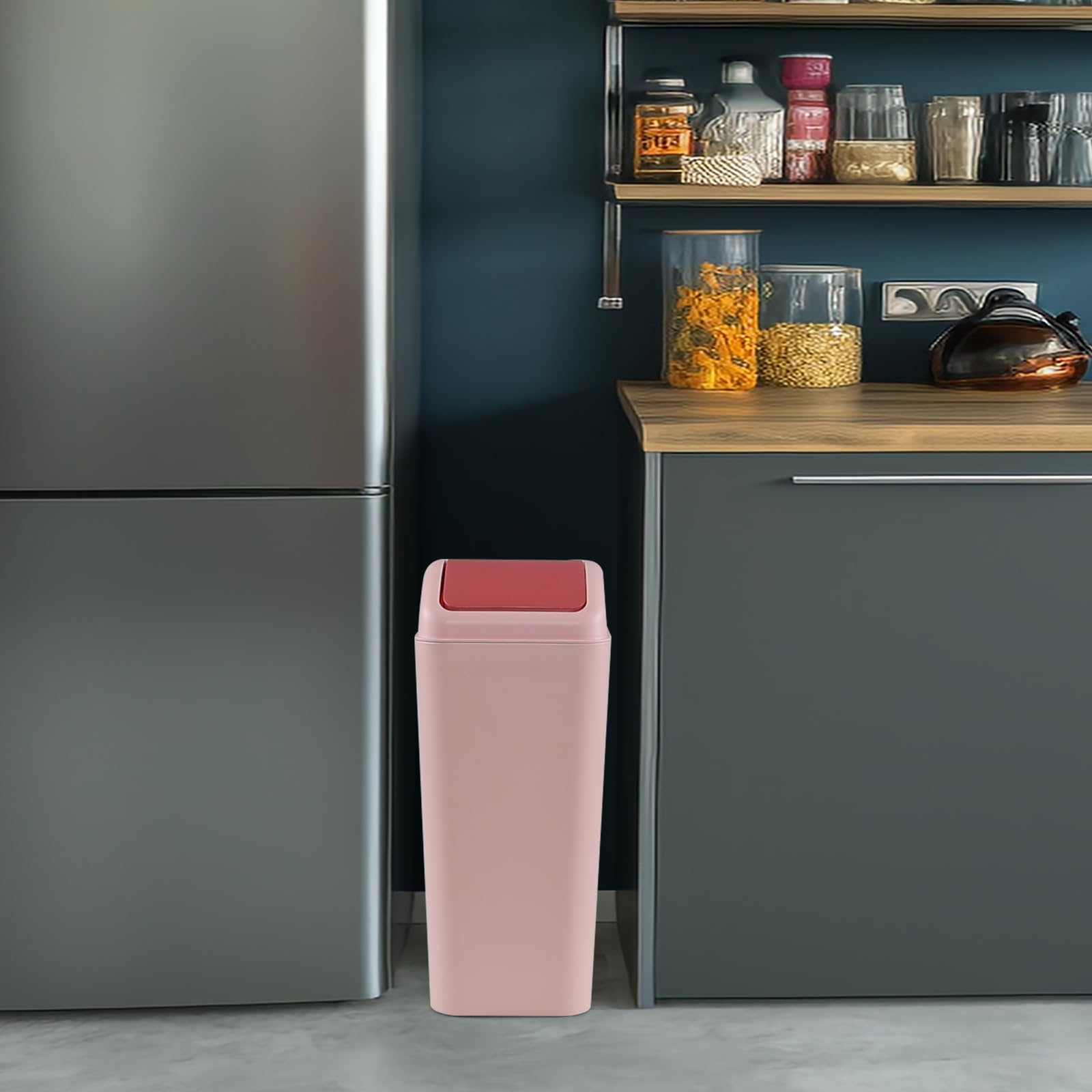 Dehouse 10 L/2.6 Gallon Trash Can with Swing-Top Lid, Plastic Swing-Top Trash Can, Pink