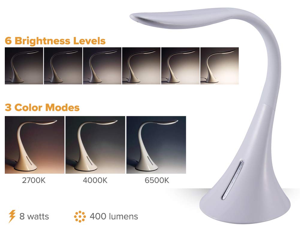 Bostitch Modern LED Desk Light, 8W, White (VLED1821WHITE-BOS)