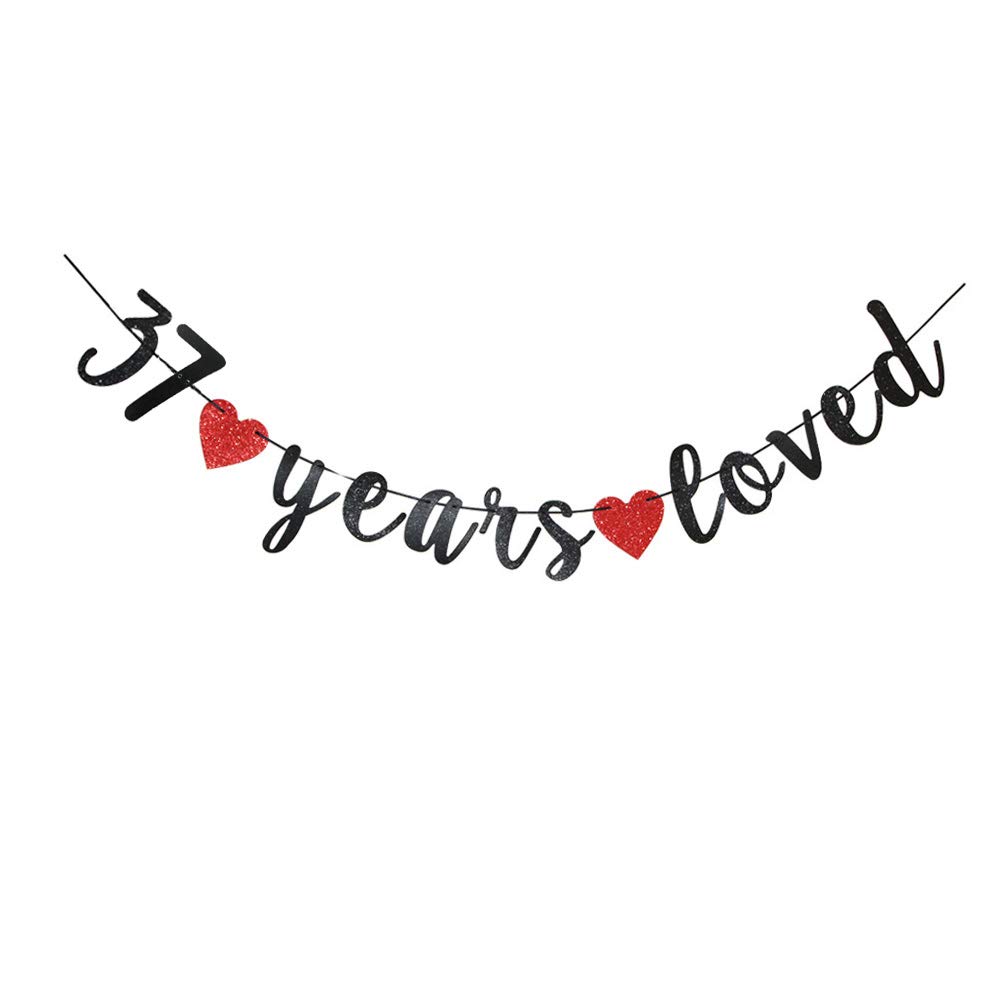 37 Years Loved Black Paper Sign for Adult's 37th Birthday Party Supplies, 37th Wedding Anniversary Party Decorations