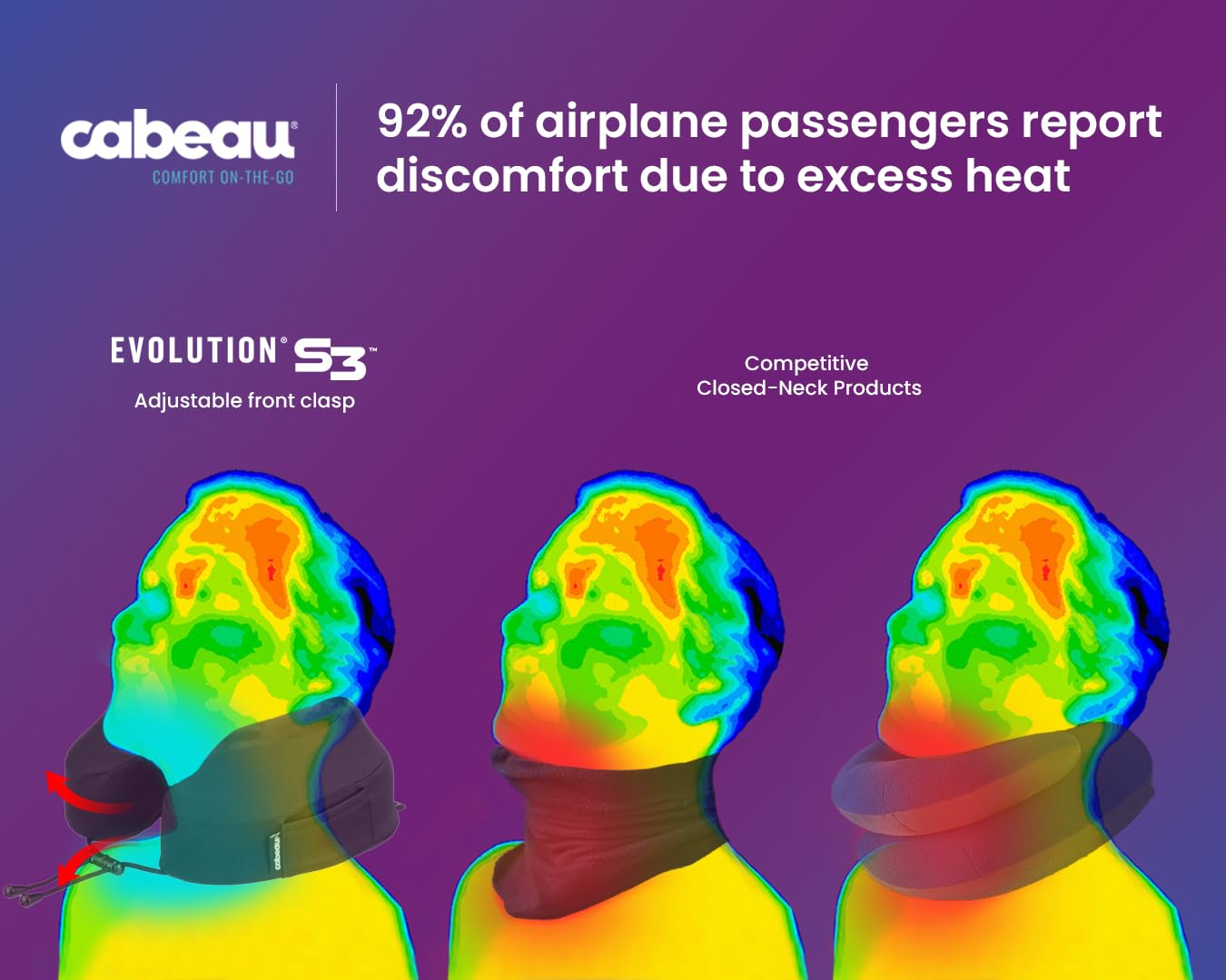 Cabeau Evolution S3 Airplane Travel Neck Pillow - Memory Foam Neck Support With Seat Strap Attachment (Jet Black)