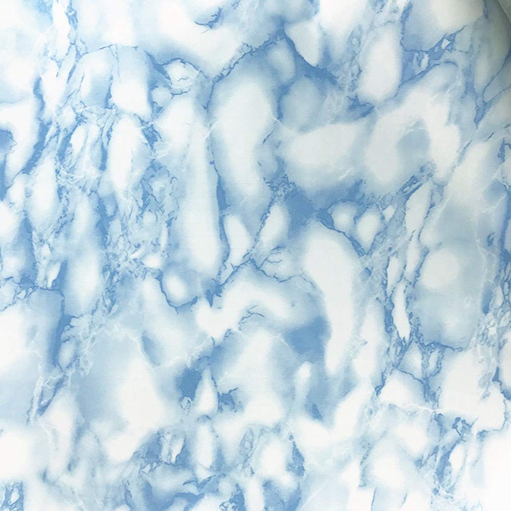Taamall Simplemuji Self-Adhesive White Blue Marble Peel & Stick Shelf Liner Dresser Drawer Sticker 17.7 Inch by 98Inch