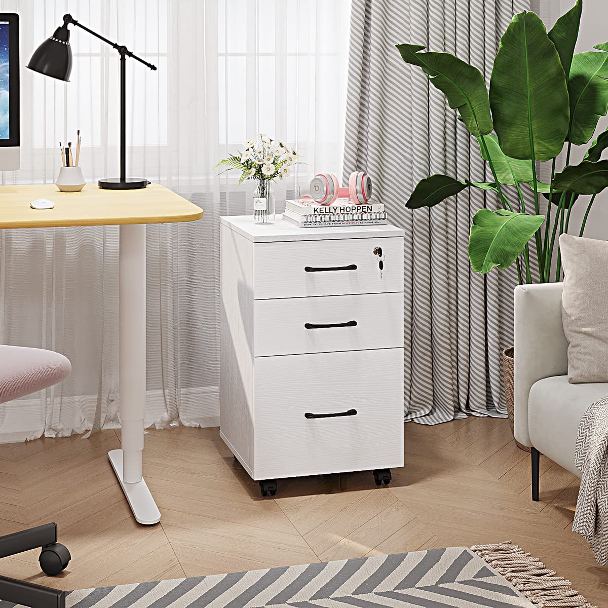 YQ FUNLIS 3 Drawer Mobile File Cabinet with Lock Under Desk Storage Drawers Small File Cabinet for Home Office,White