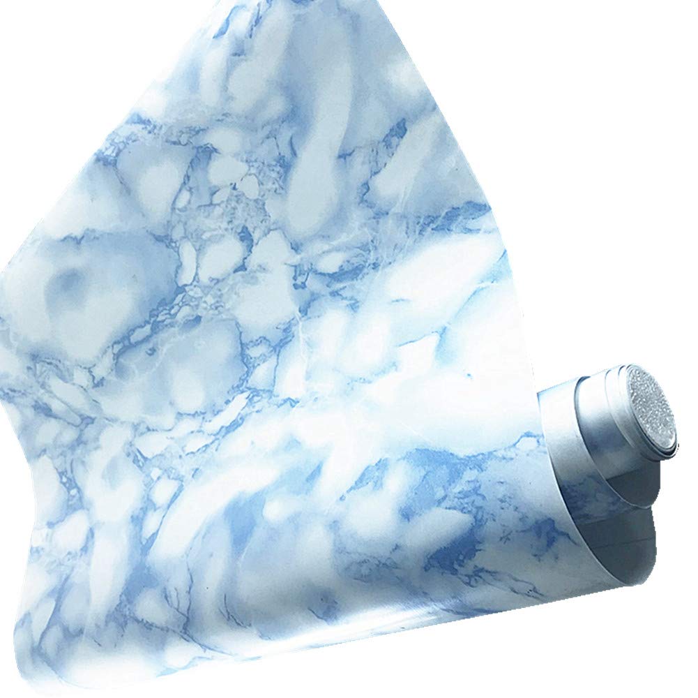 Taamall Simplemuji Self-Adhesive White Blue Marble Peel & Stick Shelf Liner Dresser Drawer Sticker 17.7 Inch by 98Inch