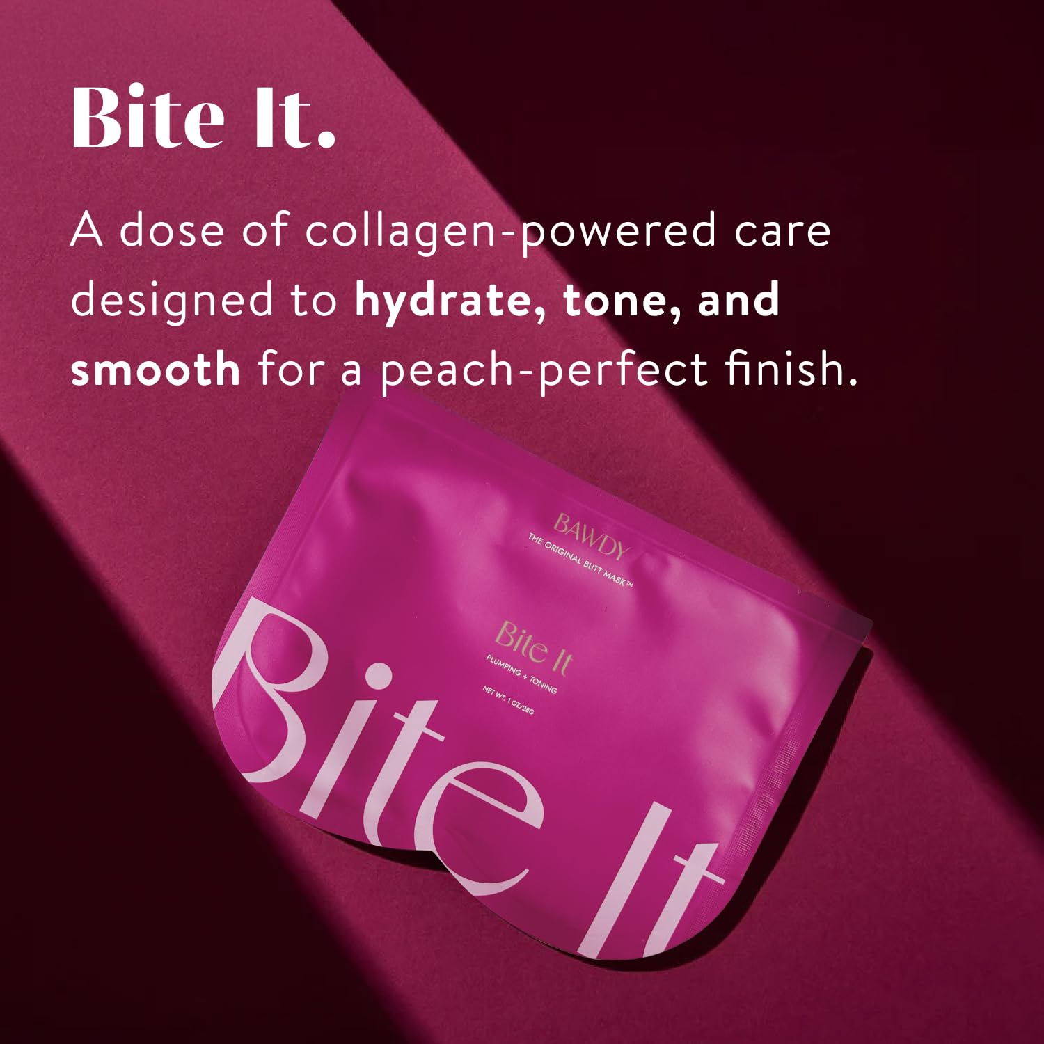 BAWDY Bite It - Plant Based Collagen Butt Mask - Hydrating + Toning Beauty Mask for Your Butt - 2 Sheets, One for Each Cheek - Clean Beauty Mask for Your Butt (2 Sheets - Single Use)