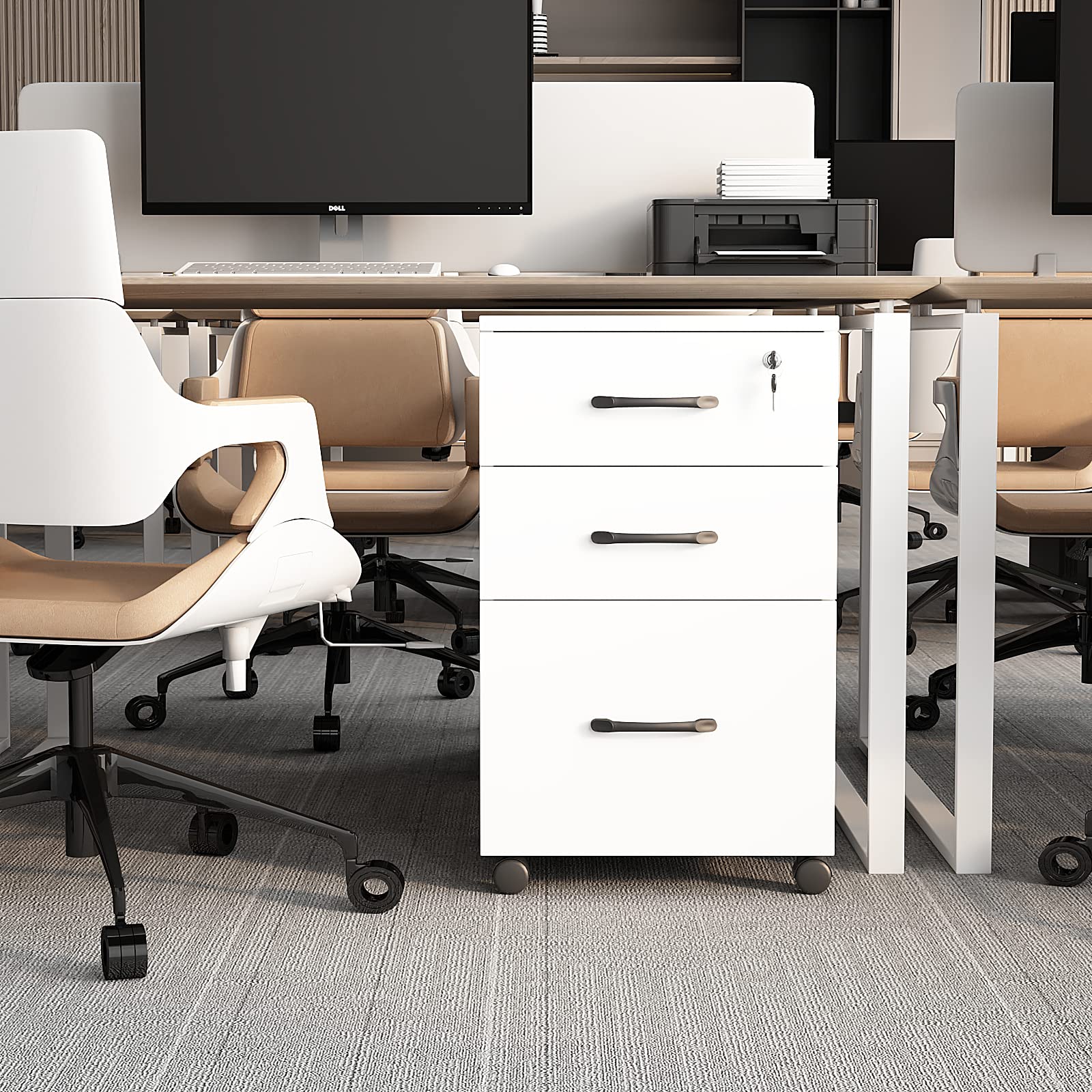 YQ FUNLIS 3 Drawer Mobile File Cabinet with Lock Under Desk Storage Drawers Small File Cabinet for Home Office,White
