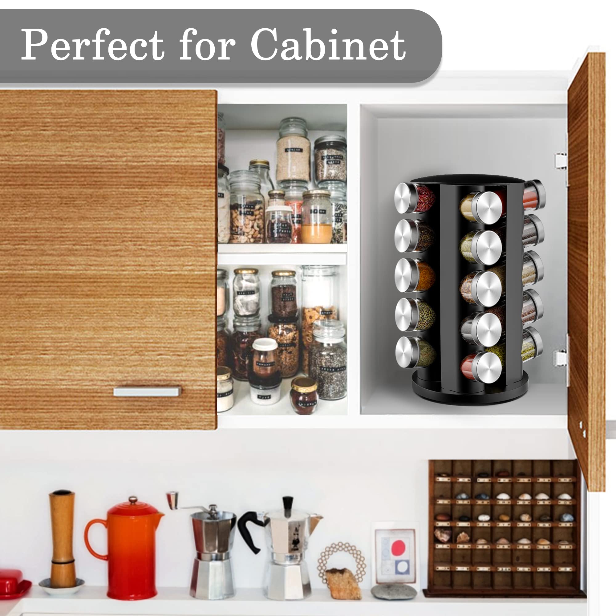 Revolving Spice Rack Organizer with 20 Jars, Spice Organizer for Cabinets Countertop, Stainless Steel Seasoning Organizer Rotating Tower Organizer Spice Storage Holder Shelf for Kitchen (No Spices)