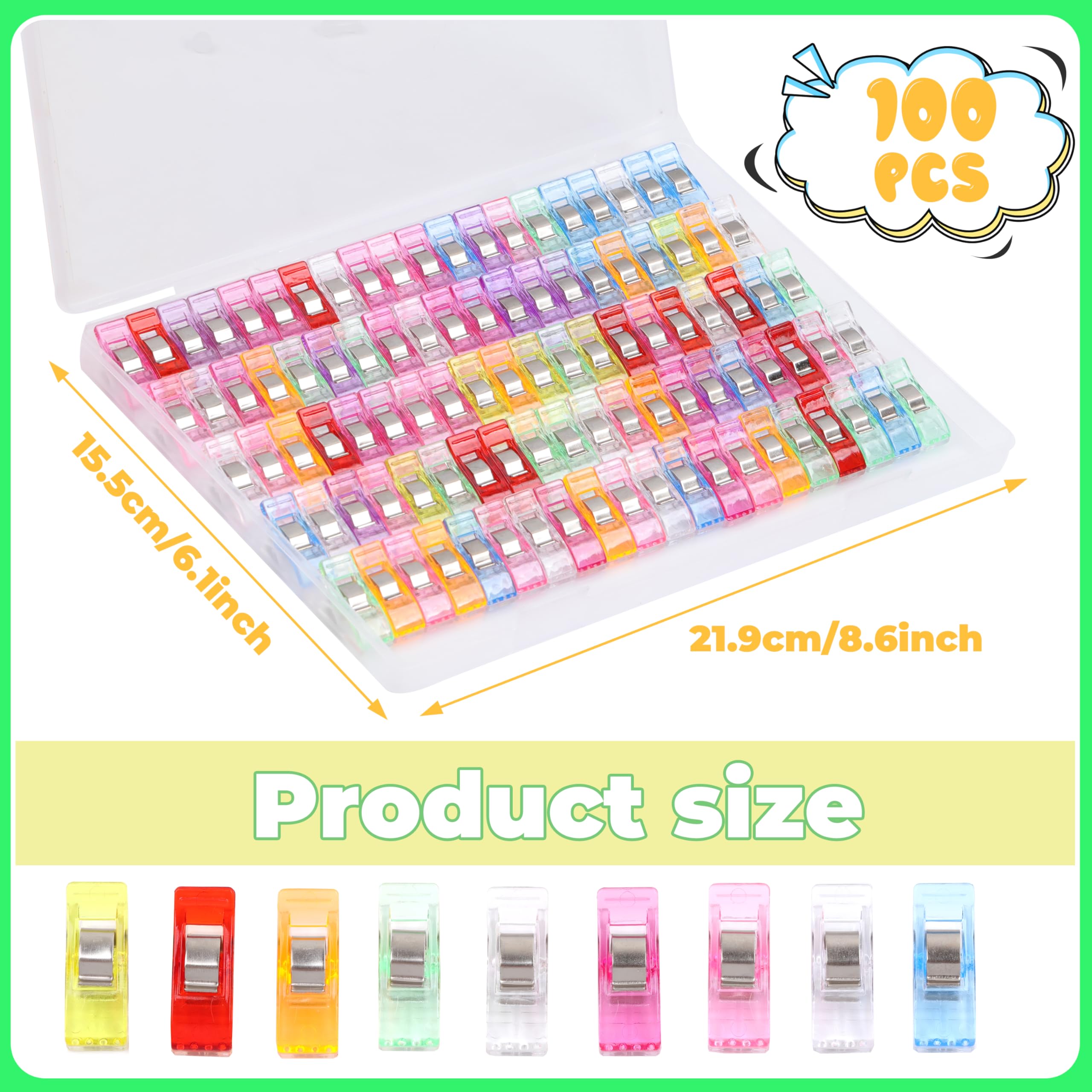GMMA 120 Pcs Mix Colors Sewing Clips Acrylic Transparent Multifunctional Premium Quilting Clips,Storage Bag Clips, Sewing Clips for Fabric,Plastic Clips for Crafts