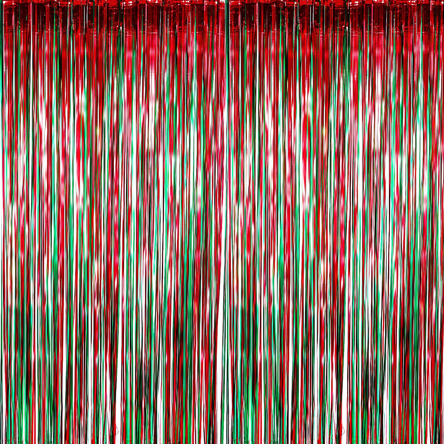 Sumind 4 Pack Foil Curtains Metallic Fringe Curtains Shimmer Curtain for Birthday Wedding Party Christmas Decorations (Red and Green)