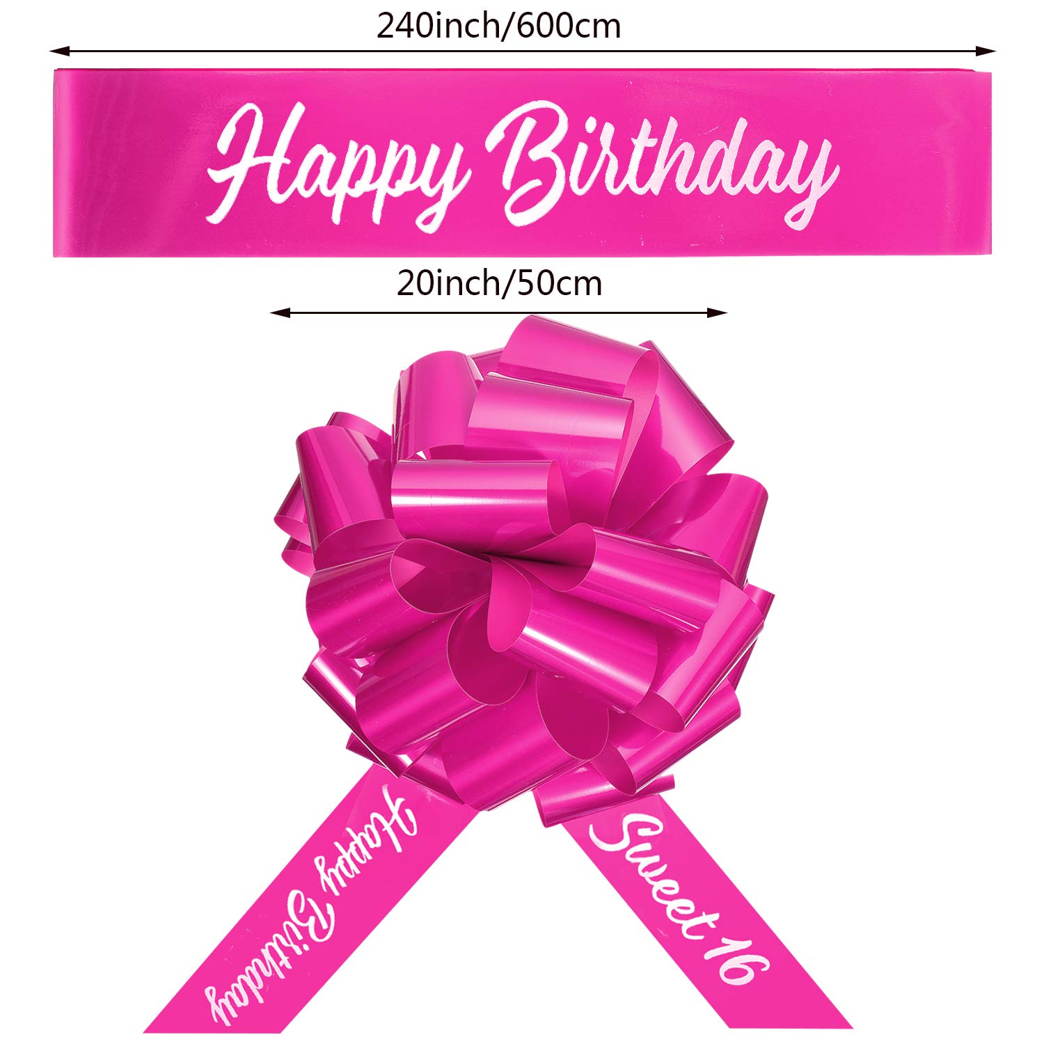 Happy Birthday Car Bow Sweet 16 Big Car Pull Bow Giant Car Gift Wrapping Bow with 20 Feet Car Ribbon for Birthday Party Car Decorations (Rose Red, 20 Inch)