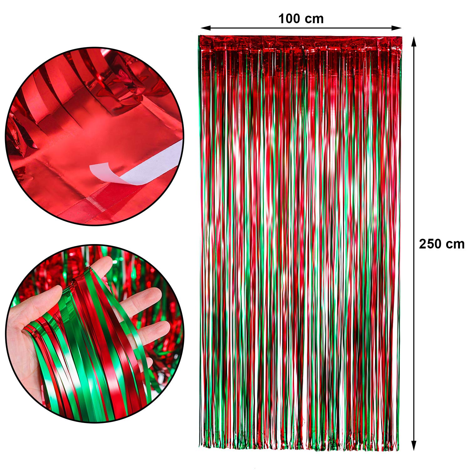 Sumind 4 Pack Foil Curtains Metallic Fringe Curtains Shimmer Curtain for Birthday Wedding Party Christmas Decorations (Red and Green)