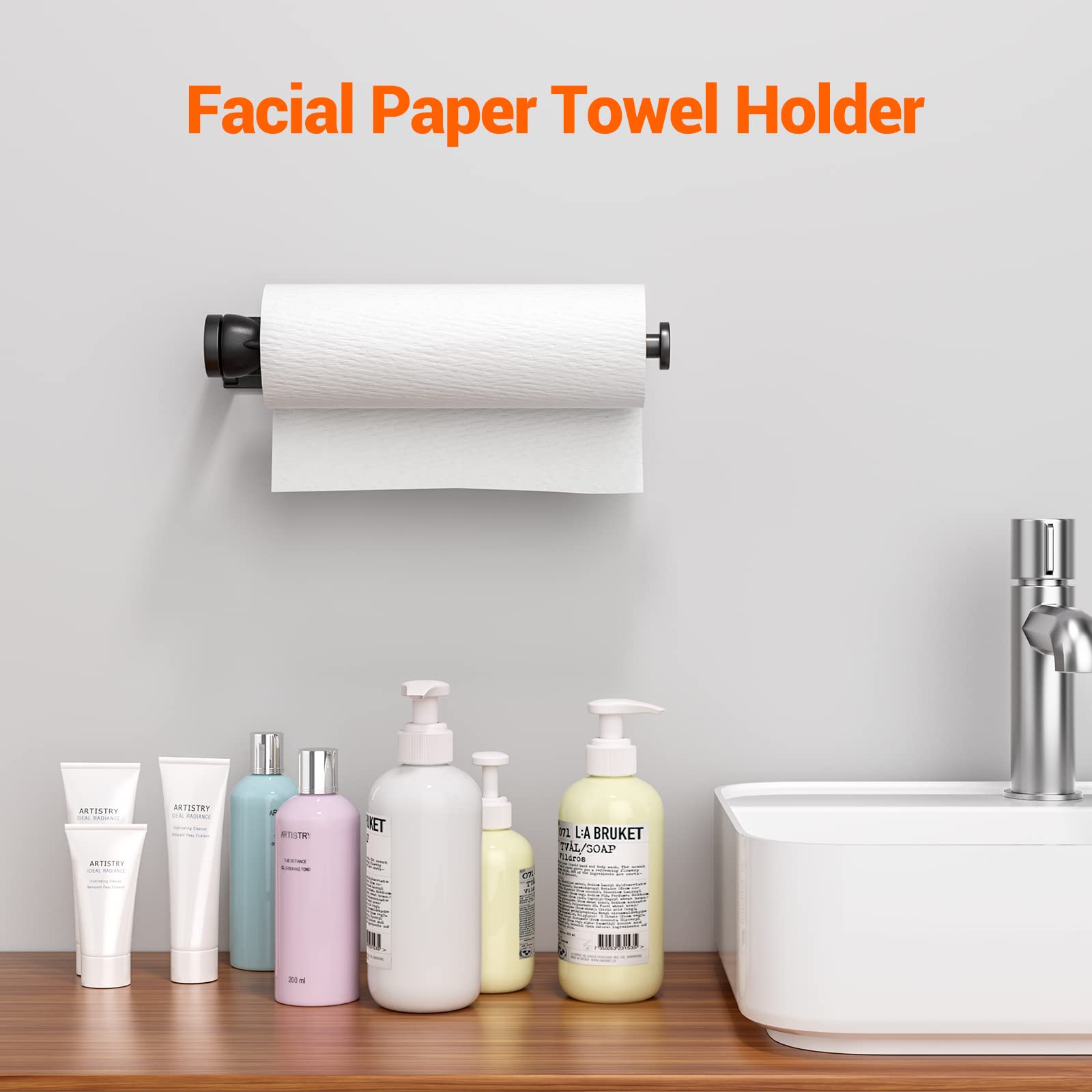 Single Hand Operable Paper Towel Holder Under Cabinet with Damping Effect for Kichen Bathroom(Black)…