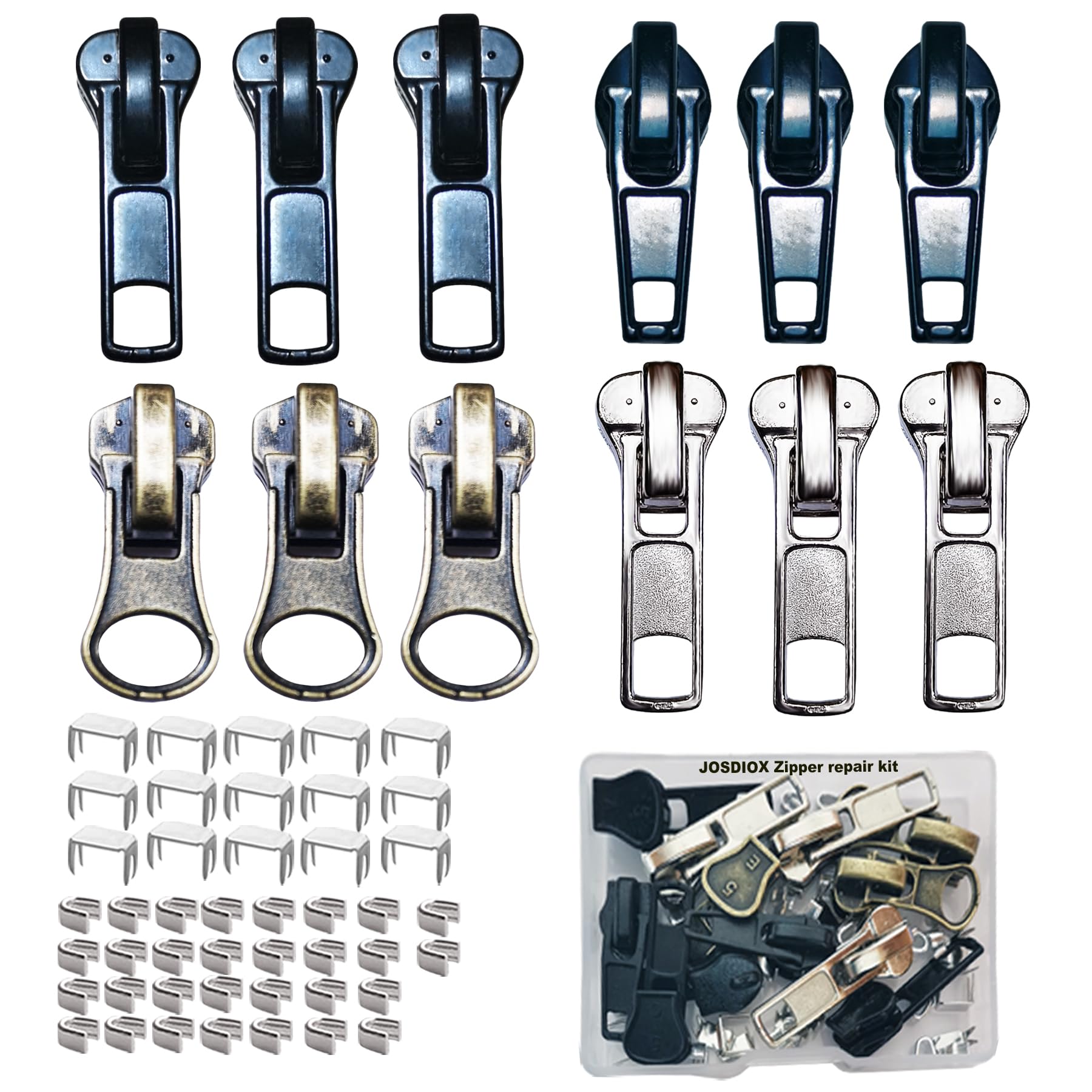 Zipper Pull 12 Pcs, Replacement Zipper Slider,Zipper Repair Kit #5, Fix Zipper Repair Kit for Repairing Coats ,Jackets , Metal Plastic and Nylon Coil Zippers.