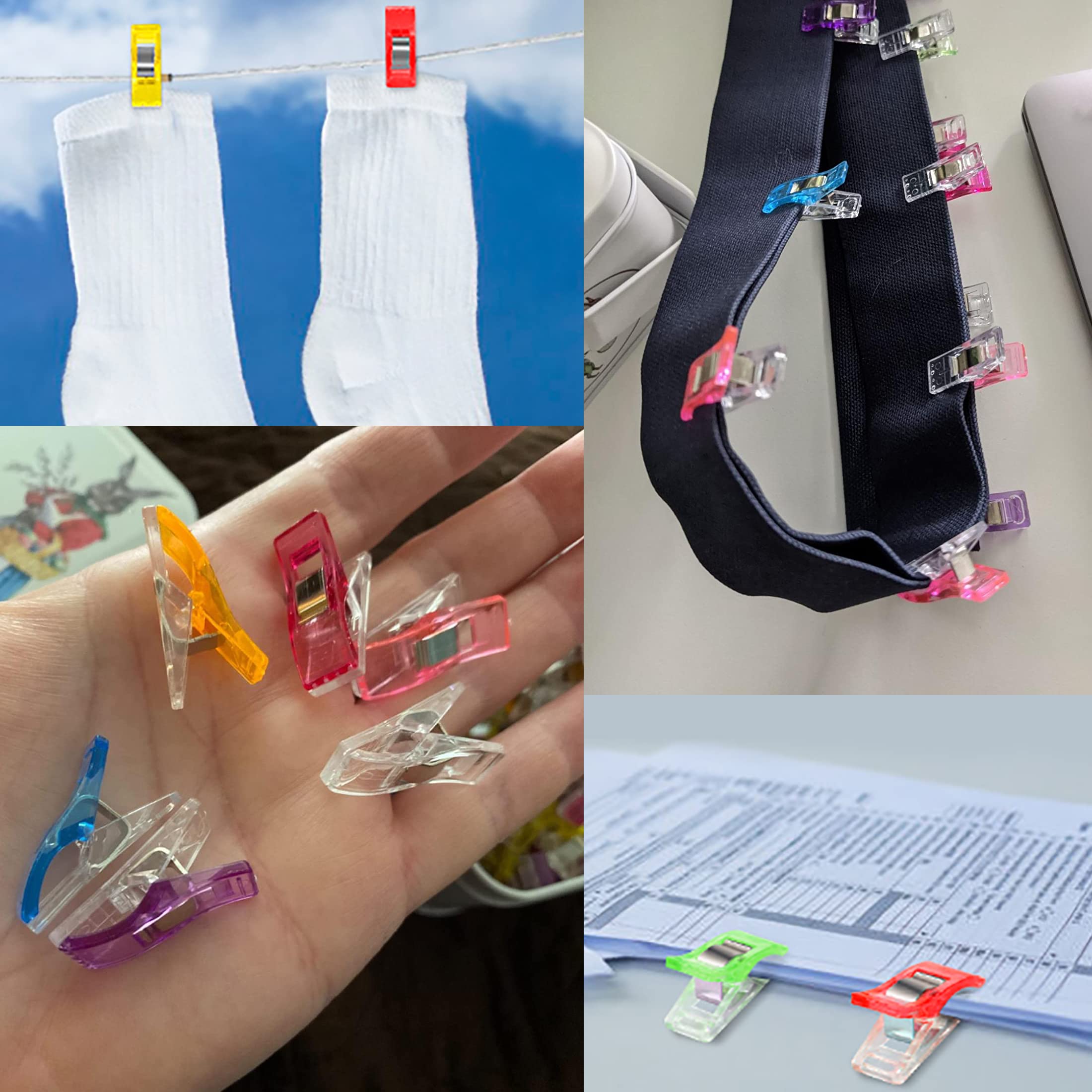 GMMA 120 Pcs Mix Colors Sewing Clips Acrylic Transparent Multifunctional Premium Quilting Clips,Storage Bag Clips, Sewing Clips for Fabric,Plastic Clips for Crafts