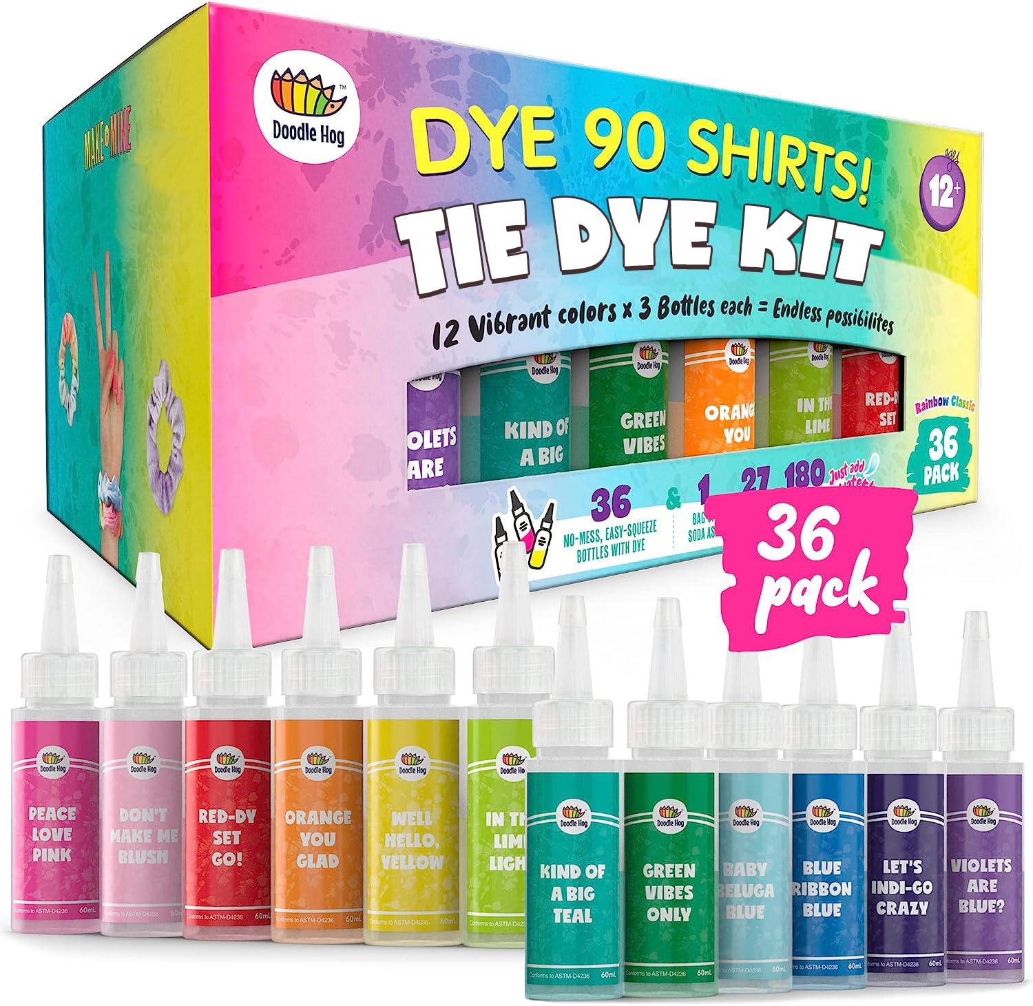 Tie Dye Kit for Kids & Adults - 12 Large Tye Dye Bottles with Tie Dye Powder, Soda Ash, Gloves - Non-Toxic Tyedyedye Kit - Decorating Dye for Clothes