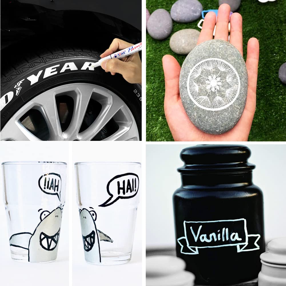 White Permanent Paint Marker Pens - 2 Count Oil Based Marker Pen, Medium Tip, Waterproof & Quick Dry, for Office, Art projects, Rock Painting, Ceramic, Glass, Wood, Plastic, Metal, Canvas