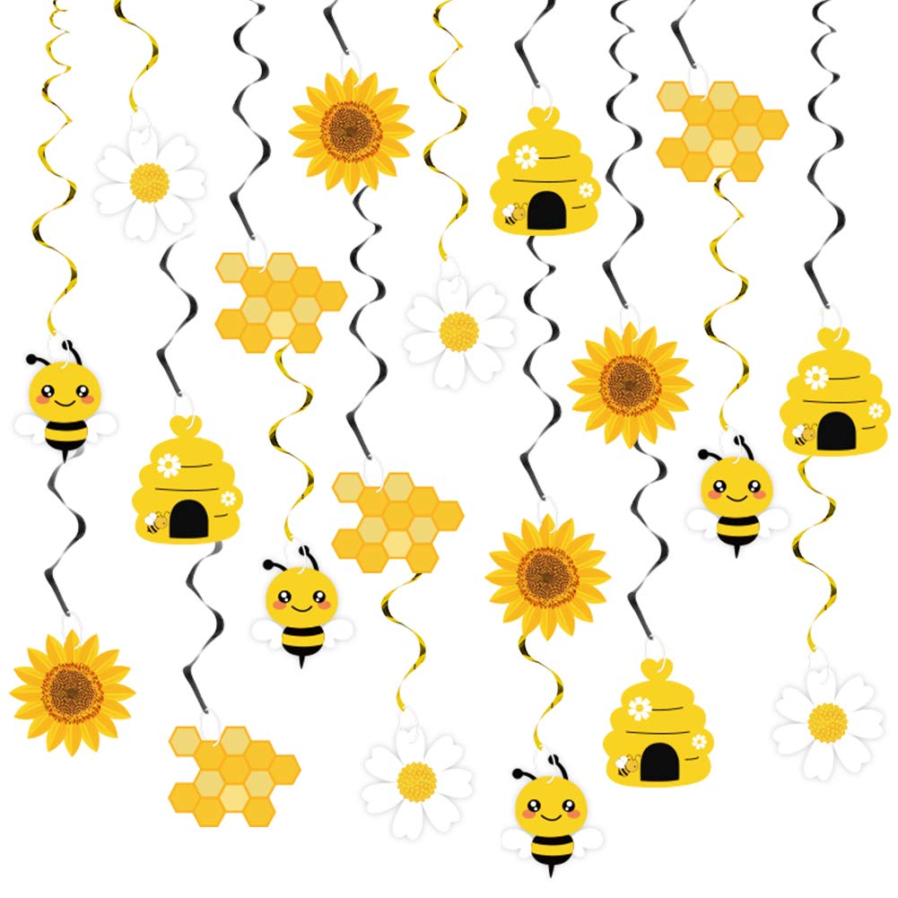 20PCS Bumble Bee Hanging Swirl Decorations, Bee Party Hanging Swirls Foil Ceiling Streamers Honey Bee Themed Party Supplies for Kids Birthday Baby Shower Gender Reveal Bee Day Party Decoration
