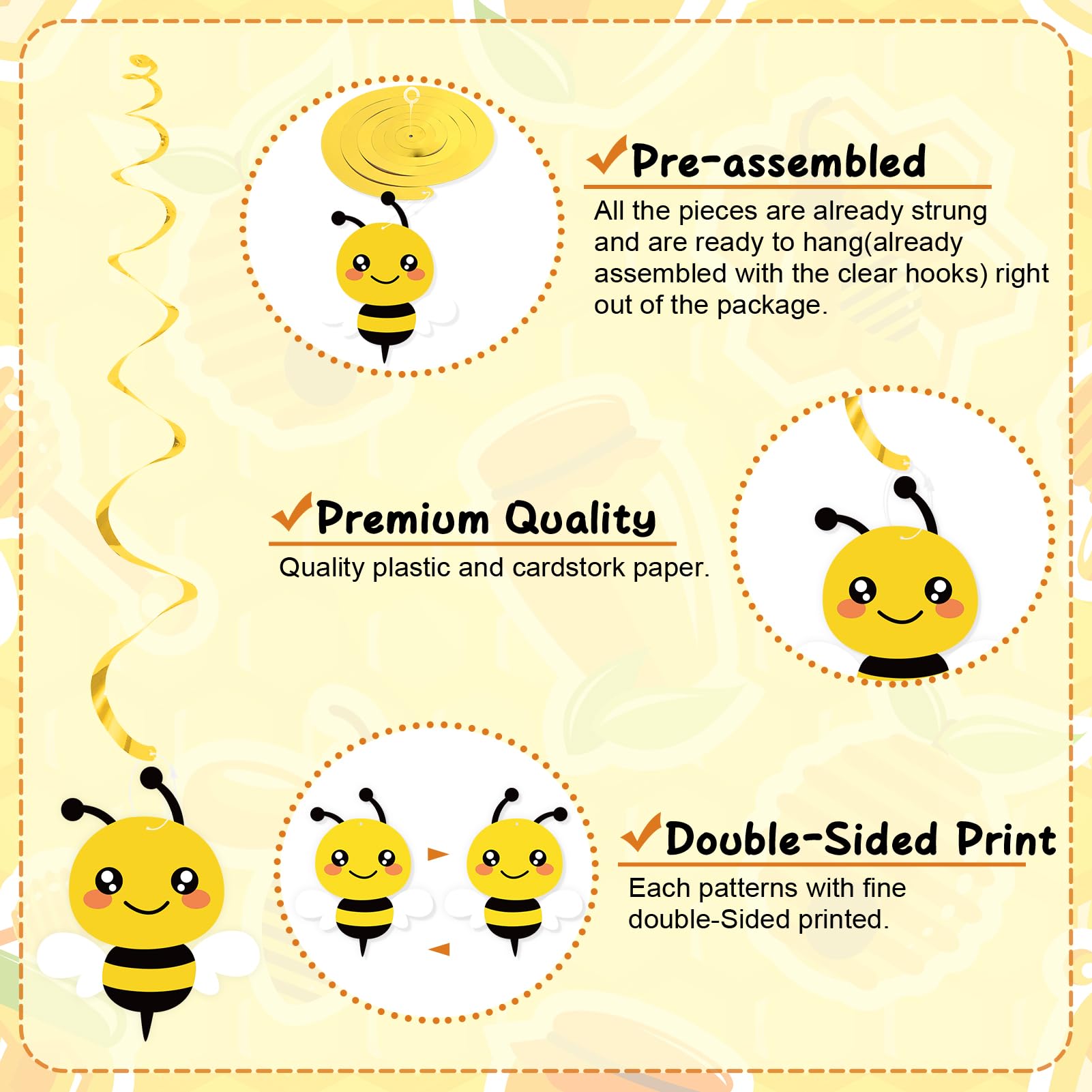 20PCS Bumble Bee Hanging Swirl Decorations, Bee Party Hanging Swirls Foil Ceiling Streamers Honey Bee Themed Party Supplies for Kids Birthday Baby Shower Gender Reveal Bee Day Party Decoration