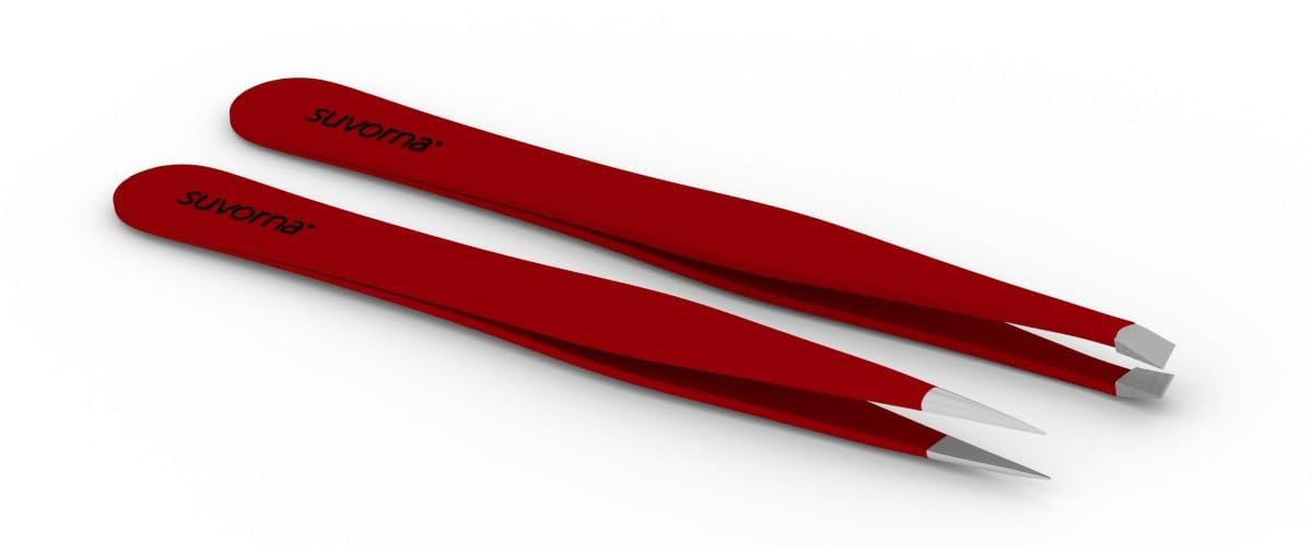 Suvorna 4" Precision Aligned Professional Tweezers Color Sets with Premium Stainless Steel. One Sharp Pointed Pair and One Straight Tip Pair for Precision Eyebrow Shaping.