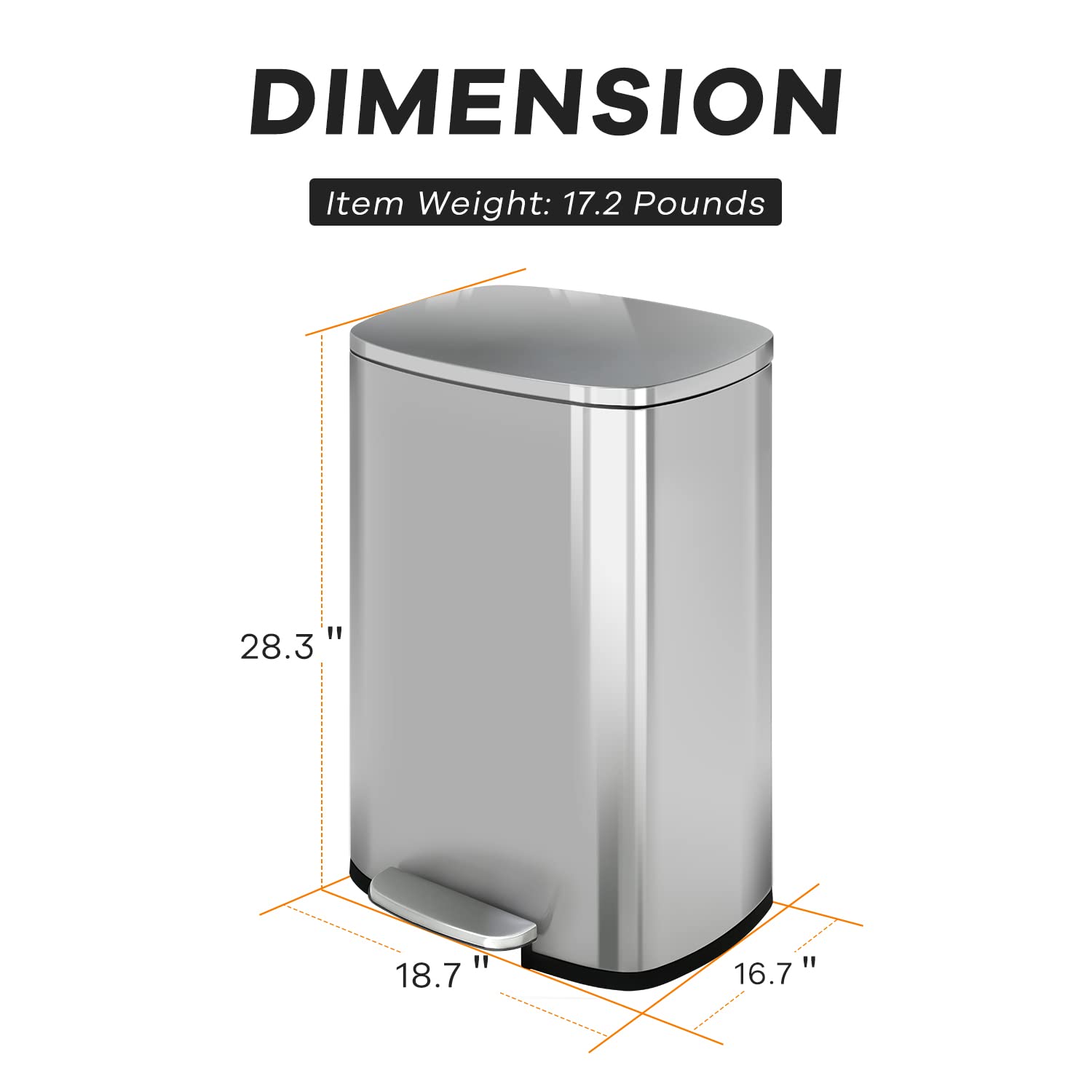Trash Can, Garbage Can 13 Gallon/ 50L Stainless Steel Metal Bathroom Step Trash Can for Home and Kitchen Waste and Recycling with Lid, Inner Bucket