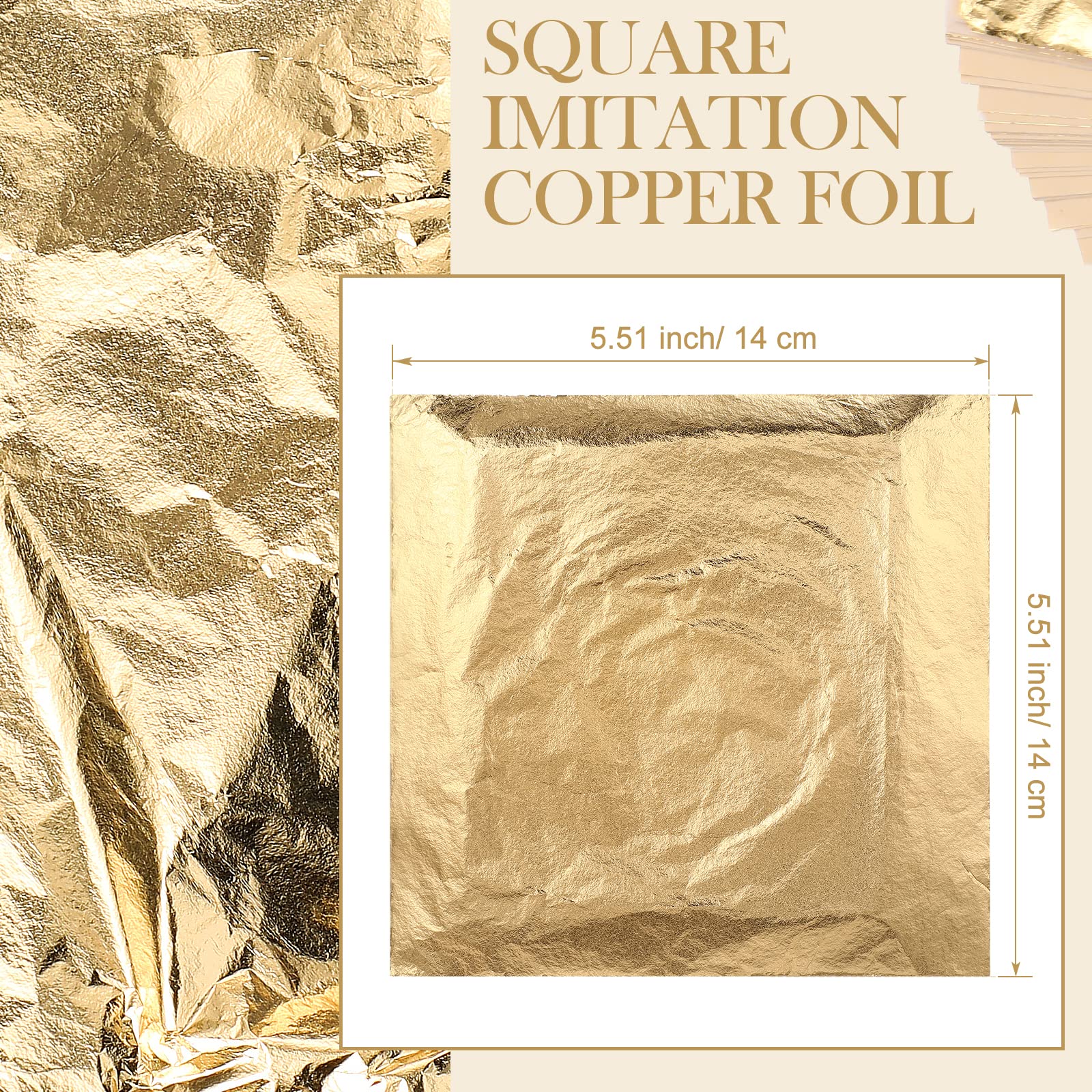 Bememo 100 Sheets Imitation Gold Leaf for Arts, Gilding Crafting, Decoration, 5.5 by 5.5 Inches