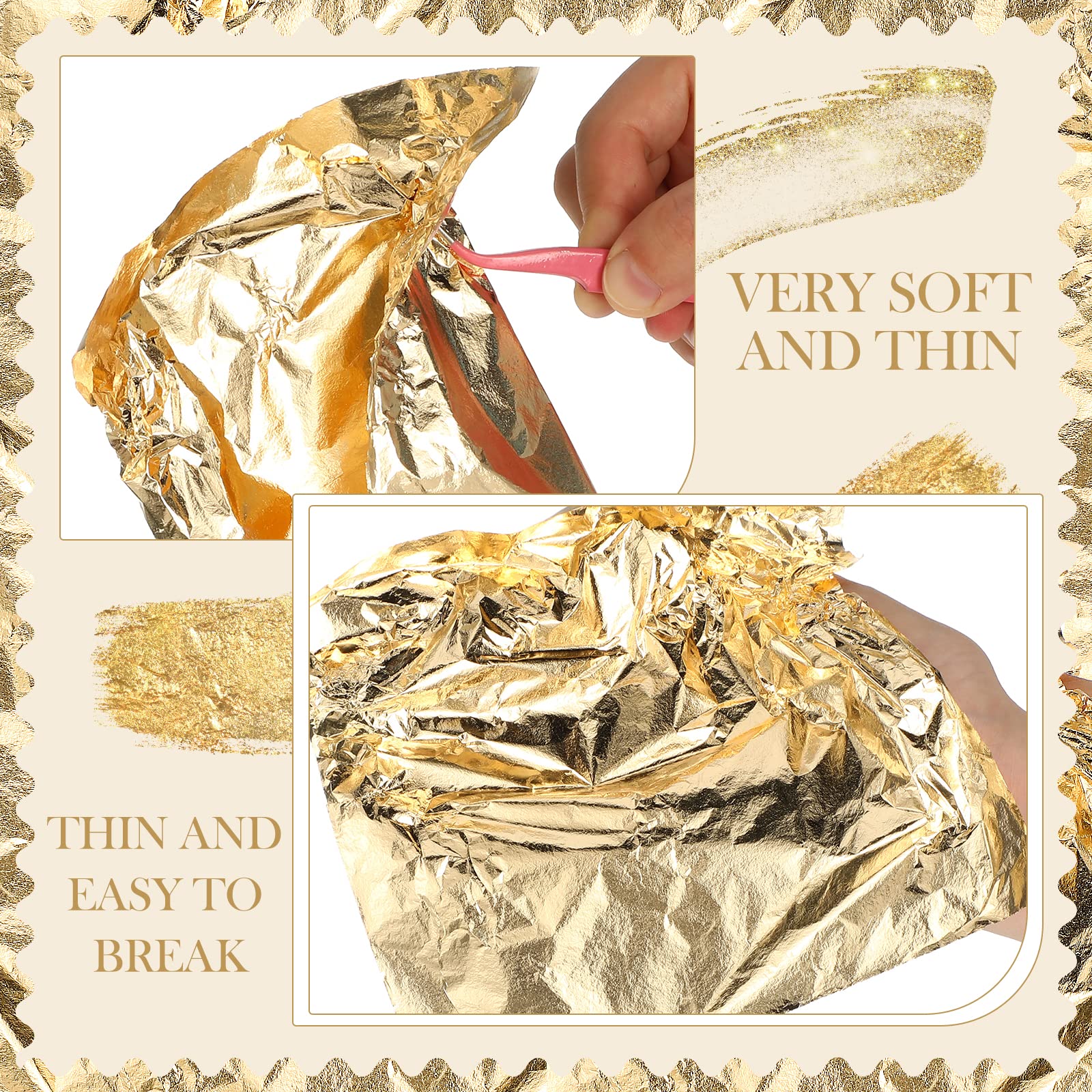 Bememo 100 Sheets Imitation Gold Leaf for Arts, Gilding Crafting, Decoration, 5.5 by 5.5 Inches