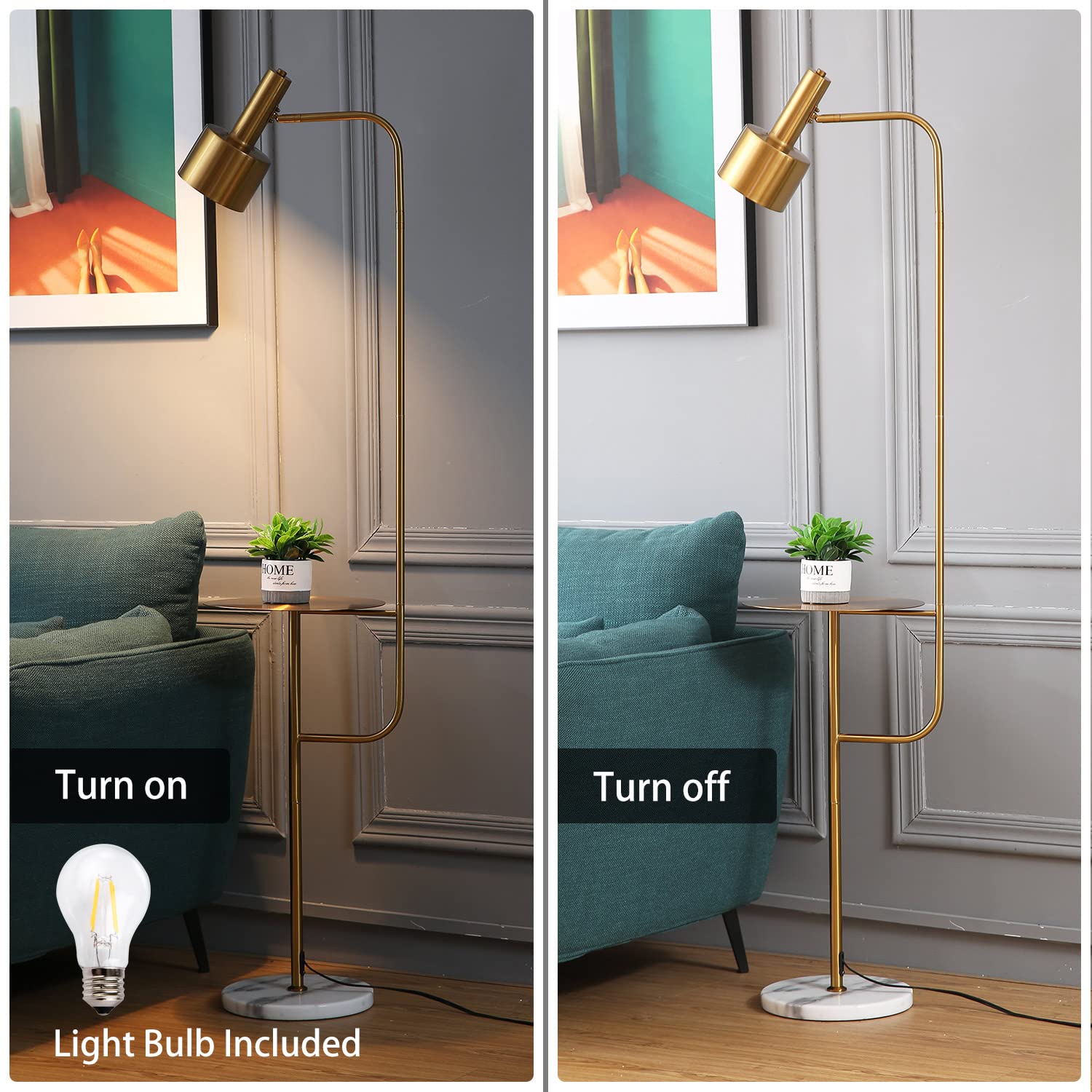 beaysyty Modern Simplicity with Tray Floor Lamp for Office Cafe Den Living Room Bedroom, On/Off Foot Switch and Brass/Gold Finish