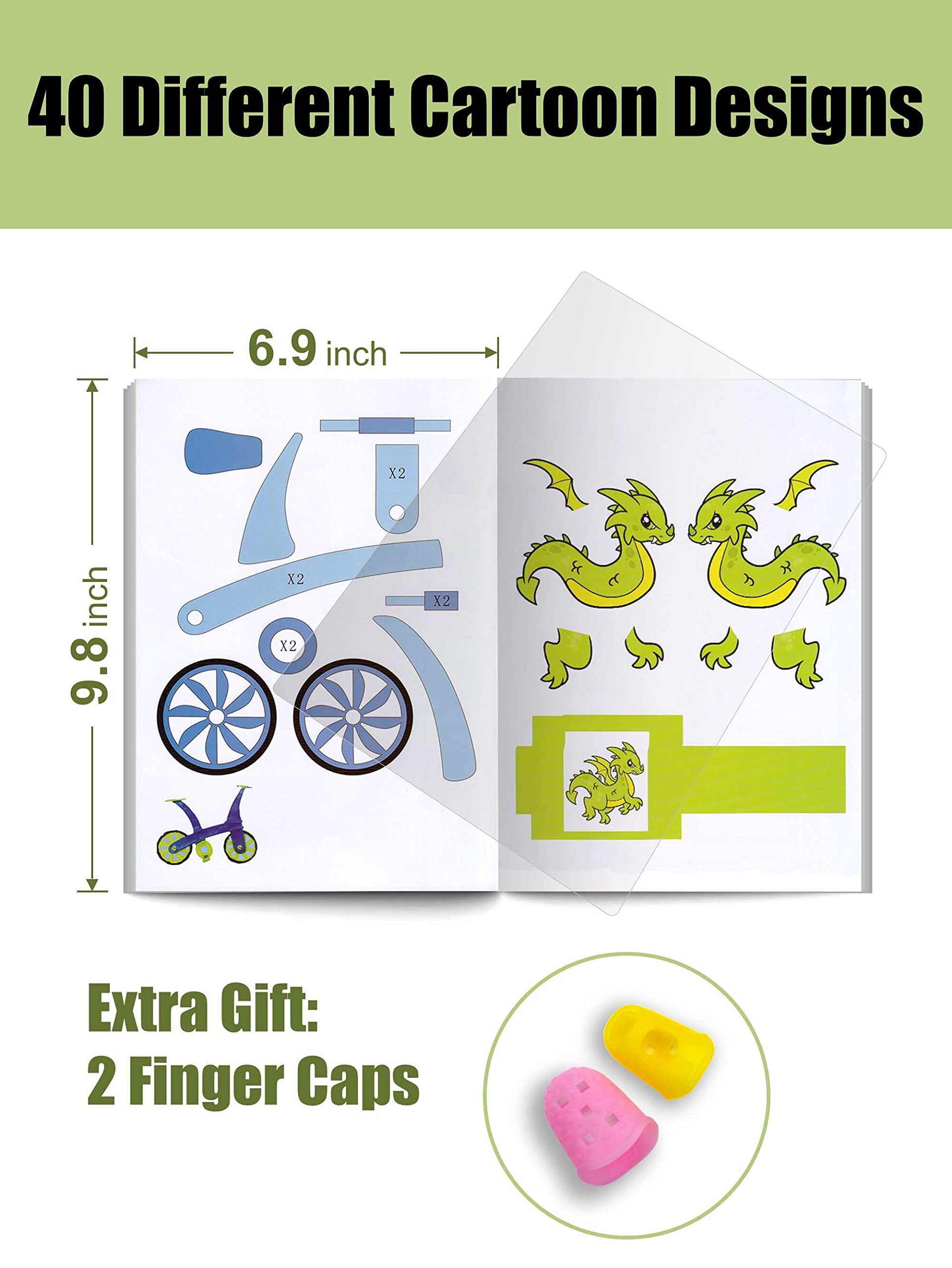 3D Printing Drawing Book, Reusable Colorful 40 Patterns Thick Paper Template with a Clear Plate, Painting Graffiti Template for 3D Pen Kids DIY Gift