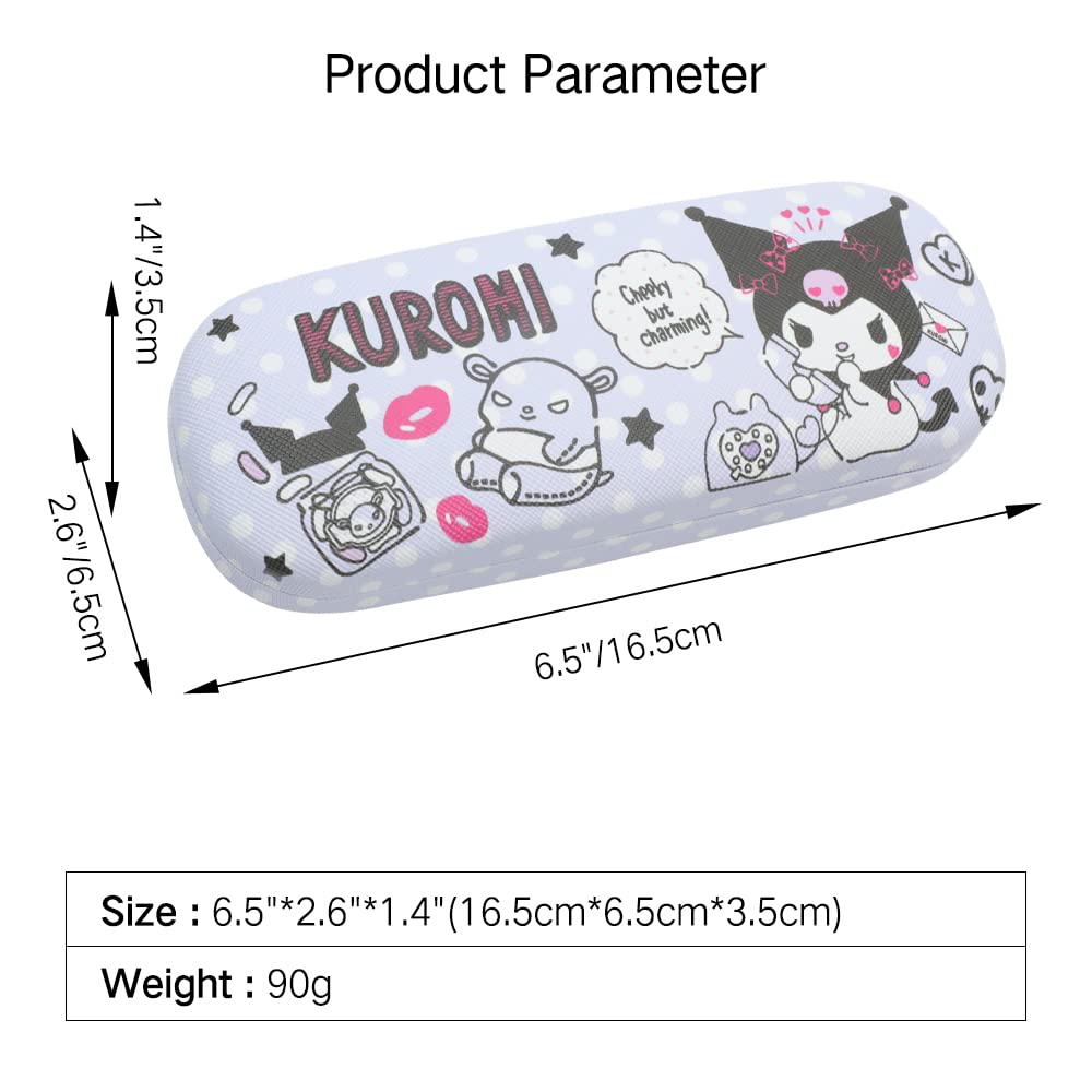 PERFECTSIGHT Hard Shell Eyeglasses Case, PU Leather Protective Glasses Case, Cute Cartoon Surface Eyeglass Case for Women Girls (Blue Kurom)