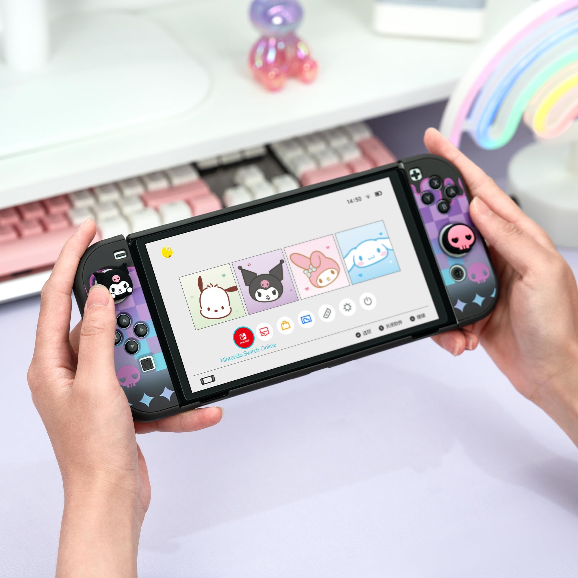 YOCORE Cute Slim Switch OLED Protective Case Cover Dockable Protective Case Compatible with Switch OLED,Anti-Scratch and Shock-Absorption Design Cover Skin -KLM Play Time