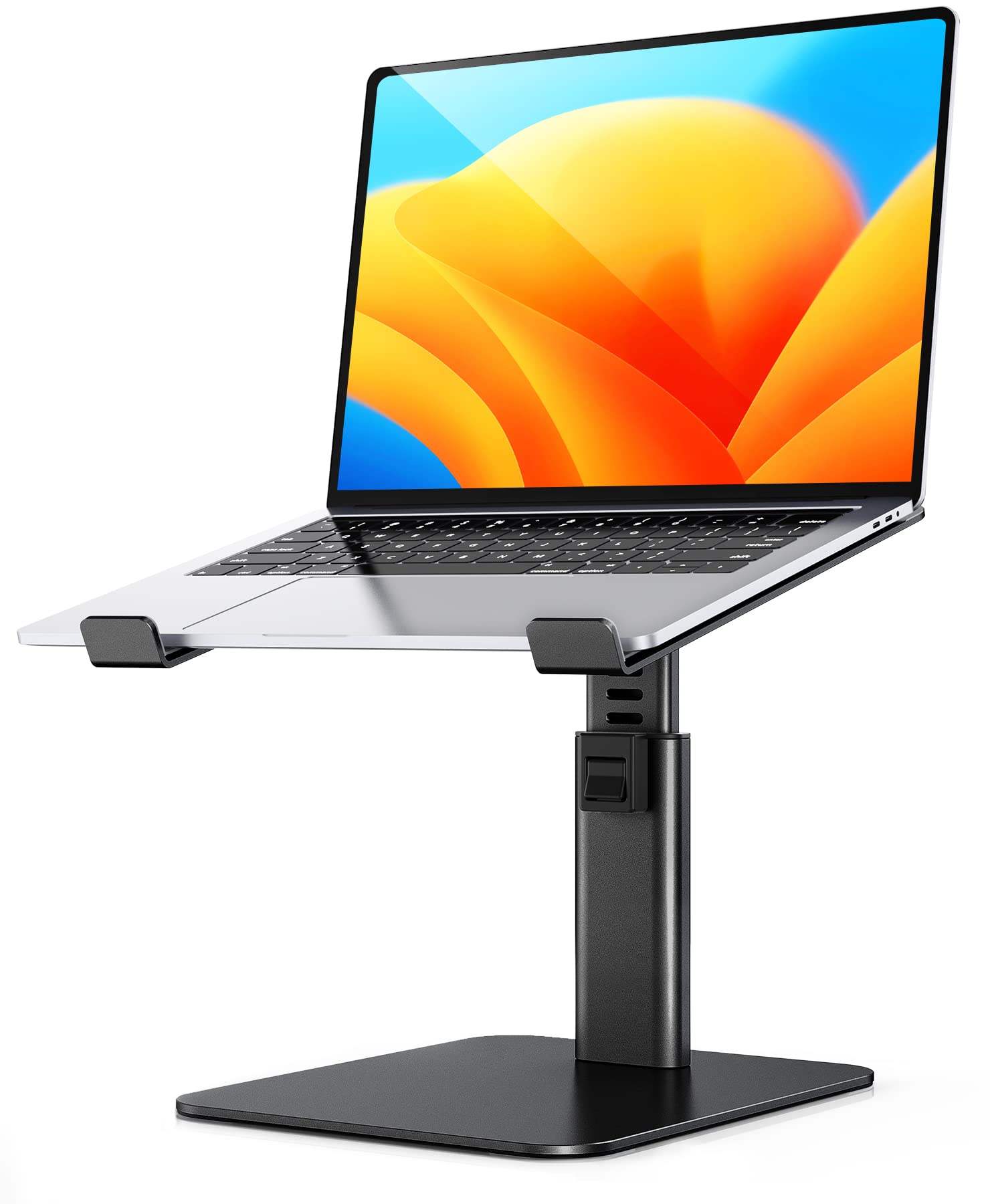 RIWUCT Laptop Stand for Desk, 8 Adjustable Height Aluminum Computer Stand, Ergonomic Laptop Riser Holder Sit to Stand Compatible with MacBook, Air, Pro and More 10"-16" Notebooks - Black