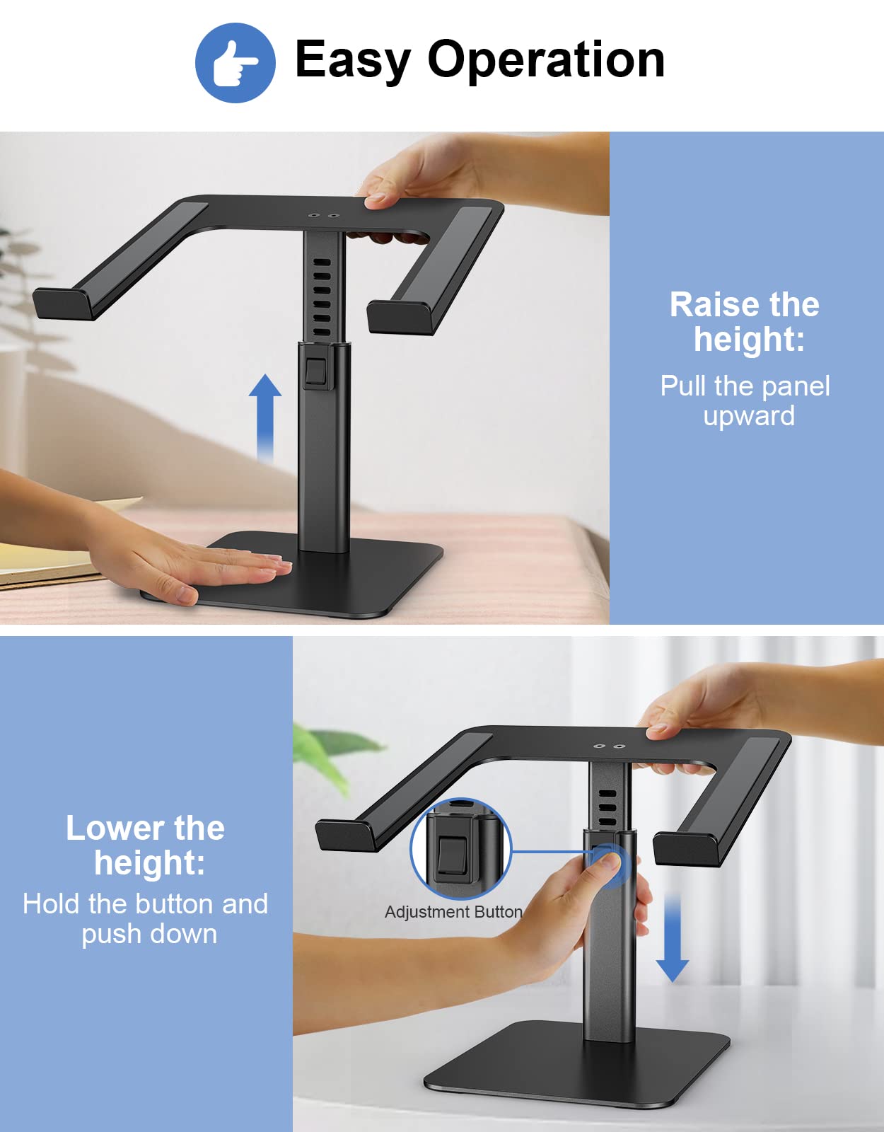 RIWUCT Laptop Stand for Desk, 8 Adjustable Height Aluminum Computer Stand, Ergonomic Laptop Riser Holder Sit to Stand Compatible with MacBook, Air, Pro and More 10"-16" Notebooks - Black