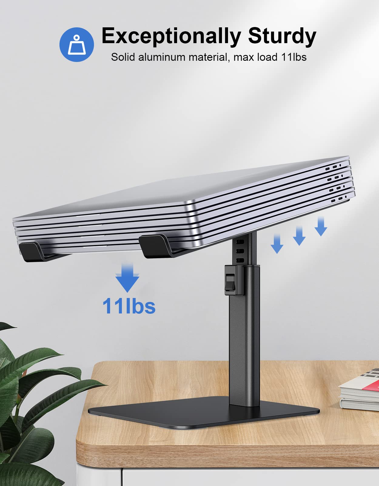 RIWUCT Laptop Stand for Desk, 8 Adjustable Height Aluminum Computer Stand, Ergonomic Laptop Riser Holder Sit to Stand Compatible with MacBook, Air, Pro and More 10"-16" Notebooks - Black