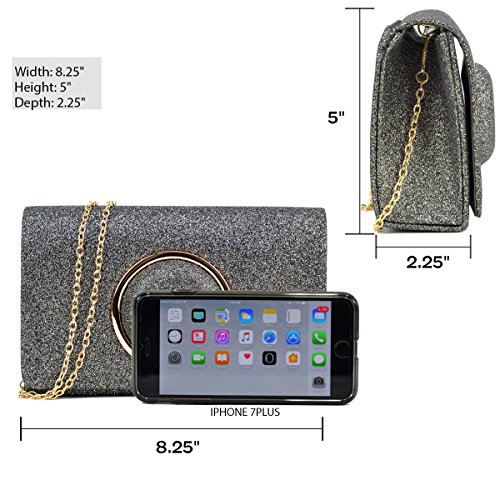 Dasein Womens Evening Bag Glitter Frosted Clutch Sparkle Wedding Cocktail Party Prom Purse (Black)