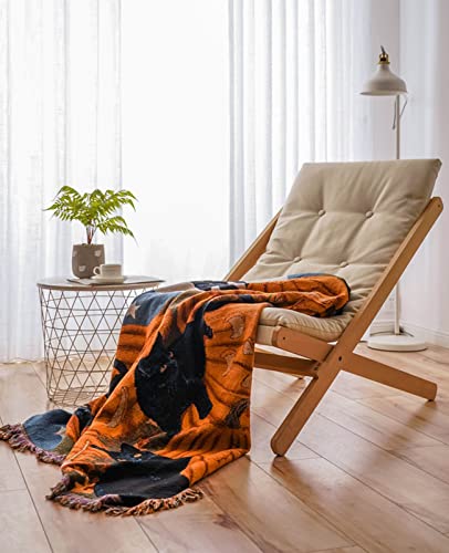 CUEERBOT Throw Blanket for Couch,Indie Room Decor Black Cat and Halloween Pumpkin Cotton Blanket (Orange, Large 63X87 Inches)