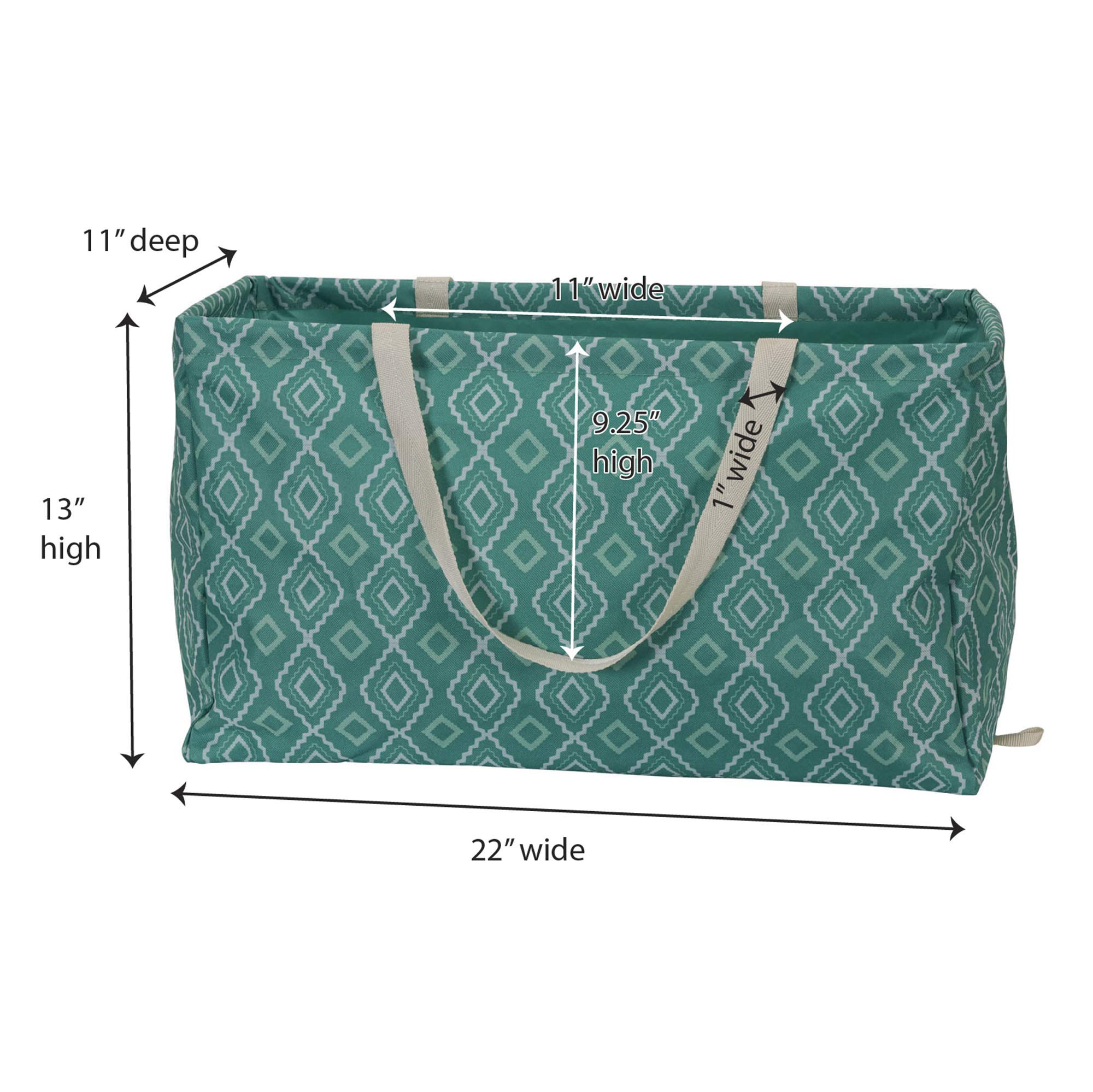 Household Essentials 2243 Krush Canvas Utility Tote | Reusable Grocery Shopping Laundry Carry Bag | Teal with White Diamonds, 22" L X 11" W X 13" H