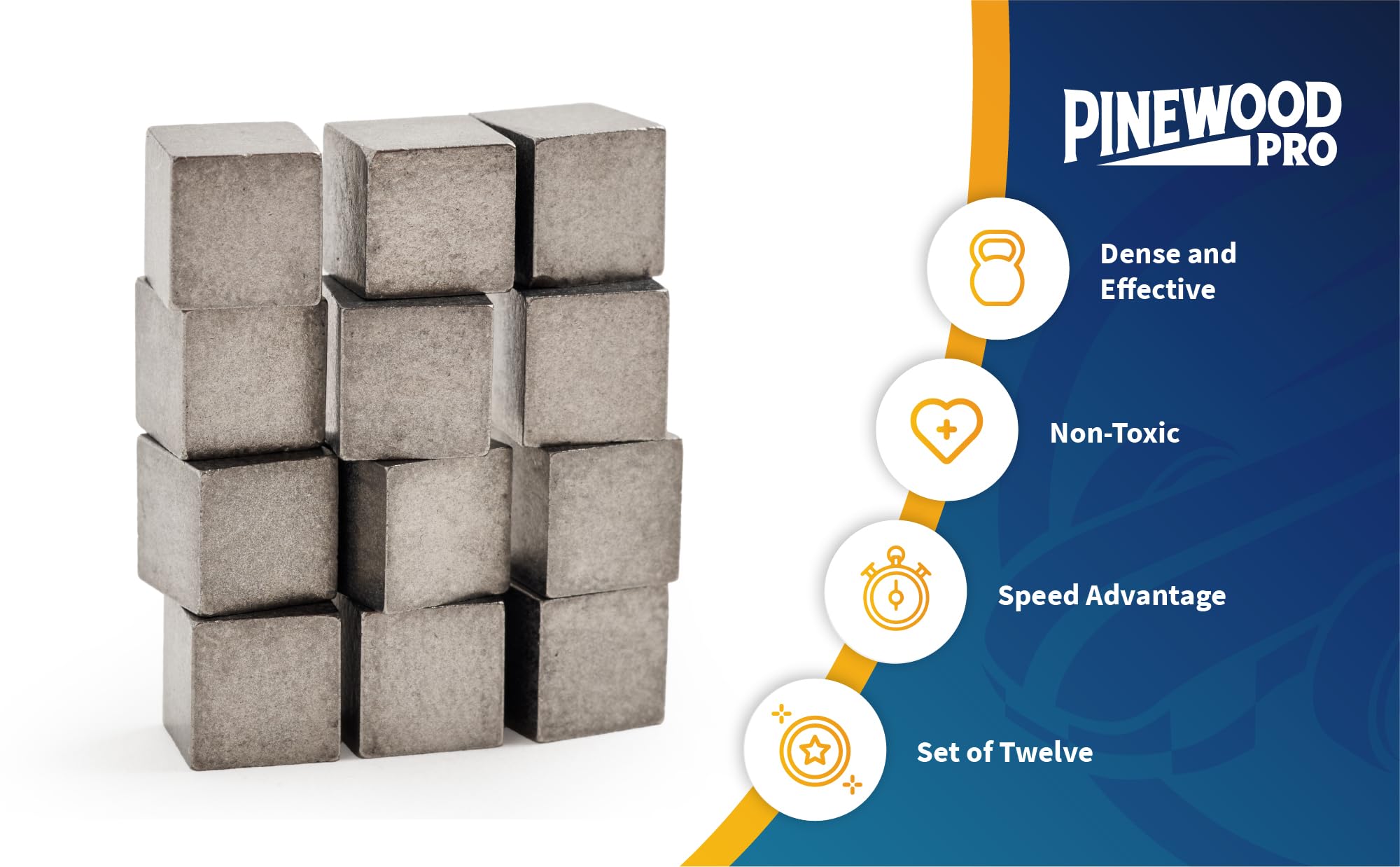 Pinewood Pro Derby Car Weights Tungsten Cubes 2oz Total Weight, Twelve Cubed Weights for Highest Speed to Make Fastest Pinewood Derby Car