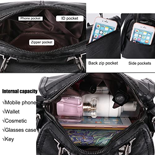 YOUNXSL Shoulder Bag and Purse for Women PU Leather Handbag Multi-pocket Top-Handle Satchel Ladies Bowknot Tote(Black)