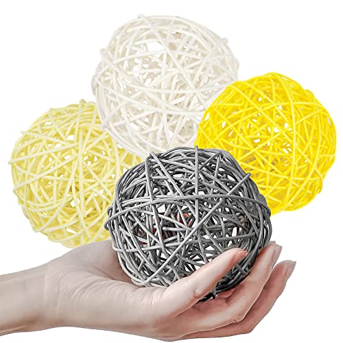 DomeStar Extra Large Rattan Balls, 4 Inches Wicker Balls Decorative Balls Natural Decorative Wicker Rattan Balls Orbs Vase Fillers Yellow, White, Grey and Lemon