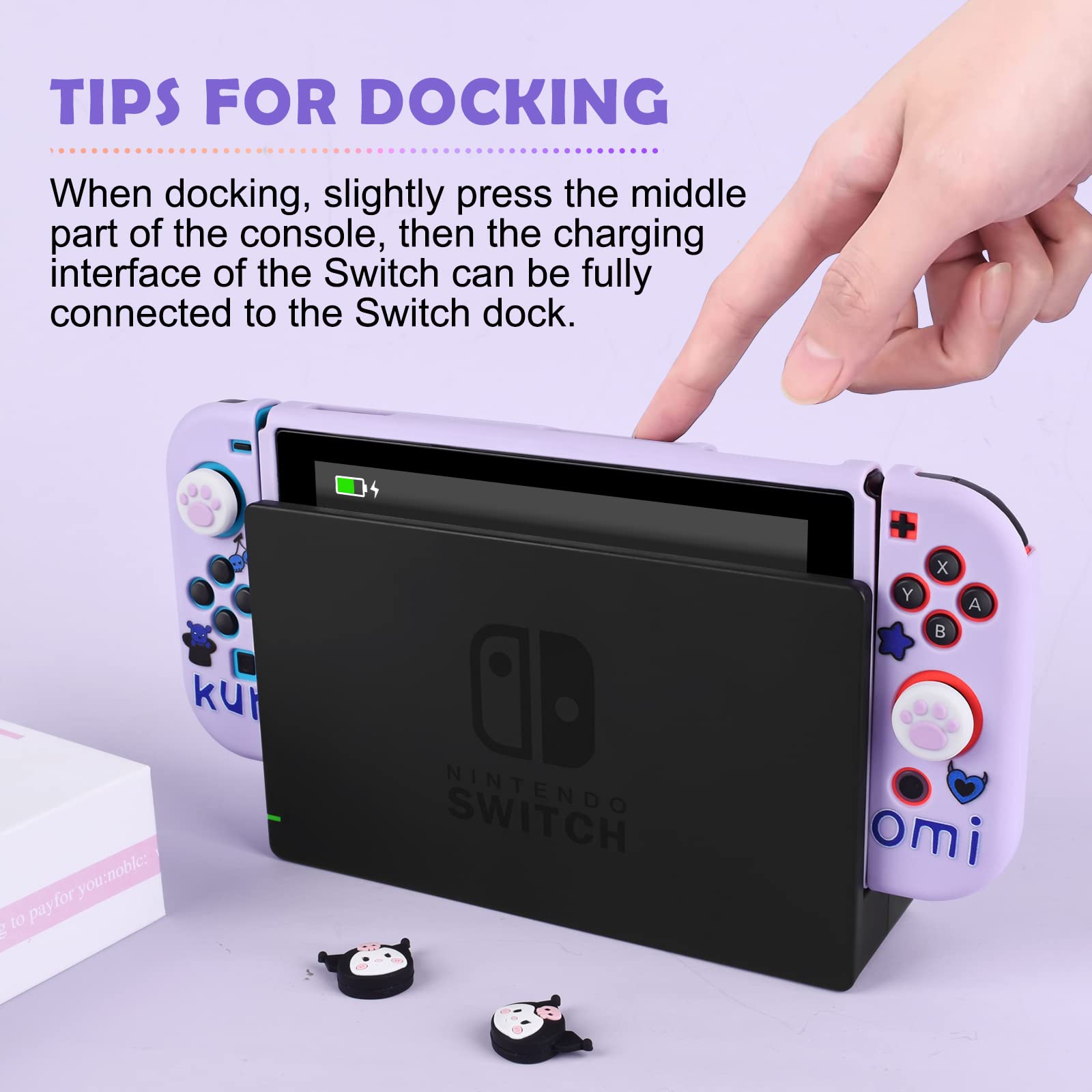 DLseego Little Devil Rabbit Switch Protective Case Soft TPU Shell Shockproof Scratch Resistant Cover Joy Con Skin with 4PCS Lovely Bunny & Cat Paw Thumb Grips Caps for Switch 2017-4 Photos Purple
