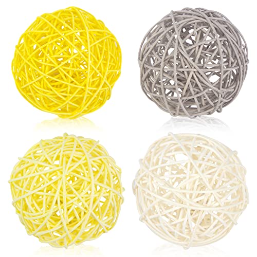 DomeStar Extra Large Rattan Balls, 4 Inches Wicker Balls Decorative Balls Natural Decorative Wicker Rattan Balls Orbs Vase Fillers Yellow, White, Grey and Lemon