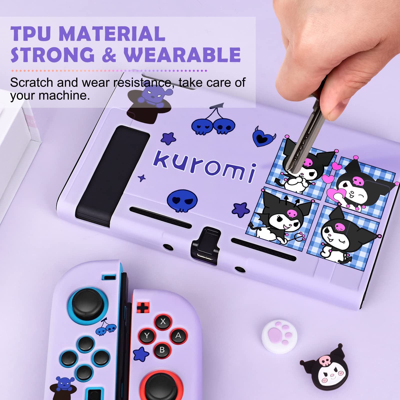 DLseego Little Devil Rabbit Switch Protective Case Soft TPU Shell Shockproof Scratch Resistant Cover Joy Con Skin with 4PCS Lovely Bunny & Cat Paw Thumb Grips Caps for Switch 2017-4 Photos Purple