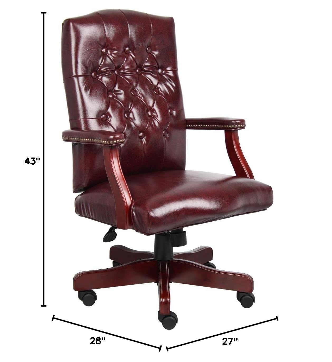 Boss Office Products Classic Executive Caressoft Chair with Mahogany Finish in Burgundy