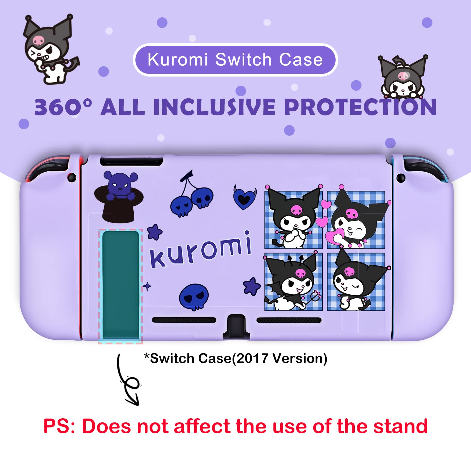 DLseego Little Devil Rabbit Switch Protective Case Soft TPU Shell Shockproof Scratch Resistant Cover Joy Con Skin with 4PCS Lovely Bunny & Cat Paw Thumb Grips Caps for Switch 2017-4 Photos Purple