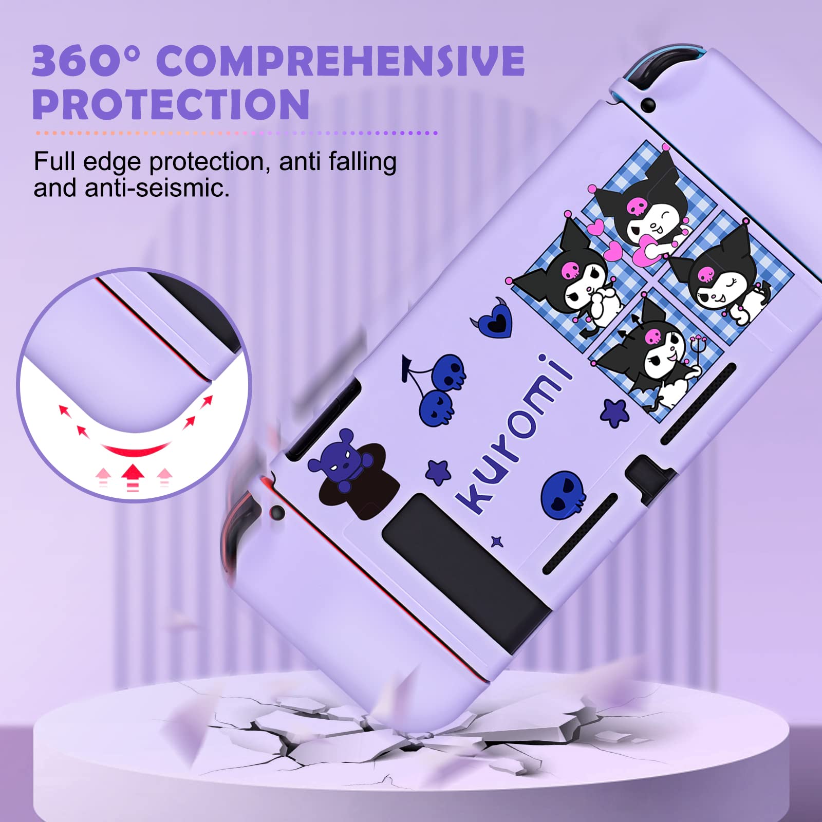 DLseego Little Devil Rabbit Switch Protective Case Soft TPU Shell Shockproof Scratch Resistant Cover Joy Con Skin with 4PCS Lovely Bunny & Cat Paw Thumb Grips Caps for Switch 2017-4 Photos Purple