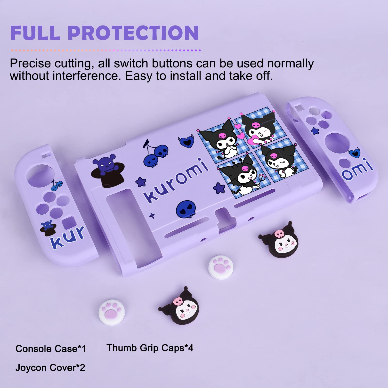 DLseego Little Devil Rabbit Switch Protective Case Soft TPU Shell Shockproof Scratch Resistant Cover Joy Con Skin with 4PCS Lovely Bunny & Cat Paw Thumb Grips Caps for Switch 2017-4 Photos Purple