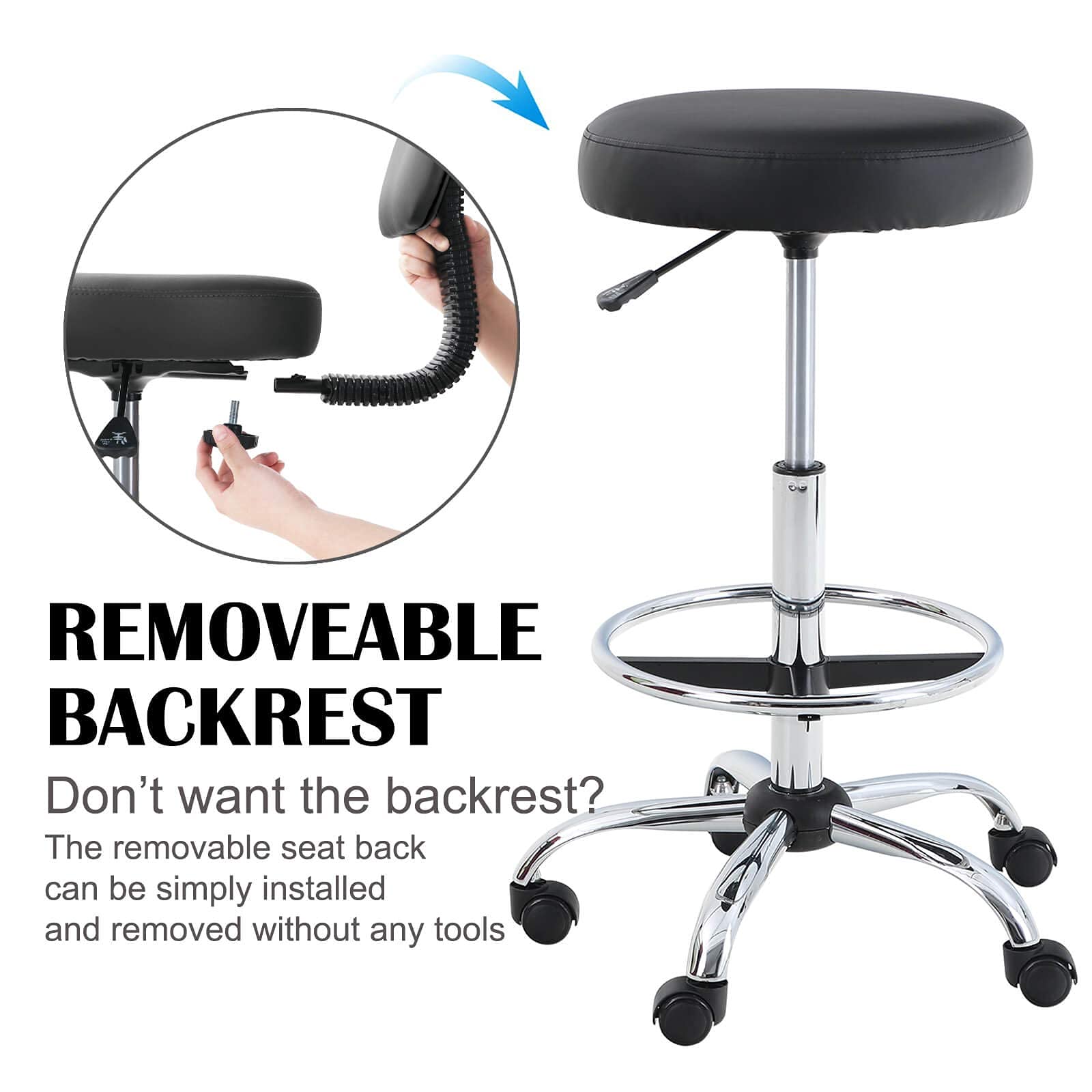 Sophia & William Office Chair Drafting Chair Swivel Round Rolling Stool Adjustable Desk Chair Mid Back Ergonomic Computer Chair with Wheels for Standing Desk, Salon, Medical, Office, Black